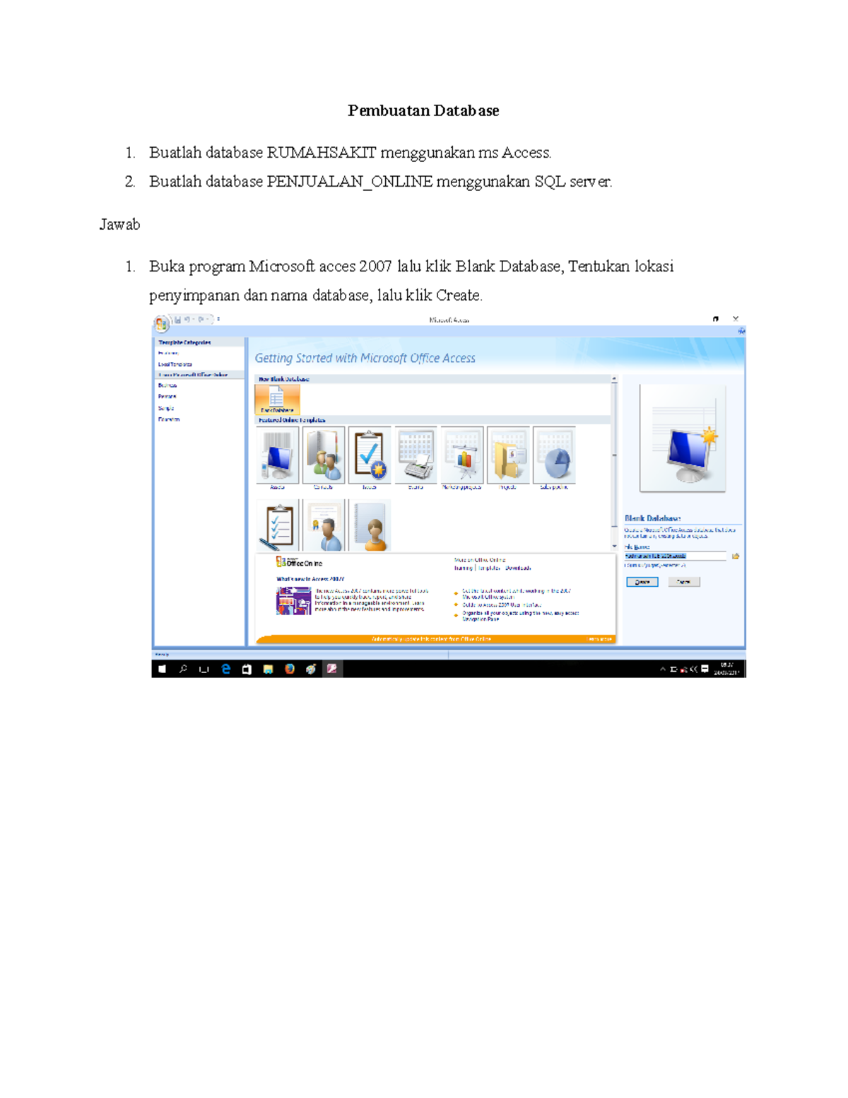 Database - Pembuatan Database Buatlah database RUMAHSAKIT menggunakan ms Access. Buatlah ...