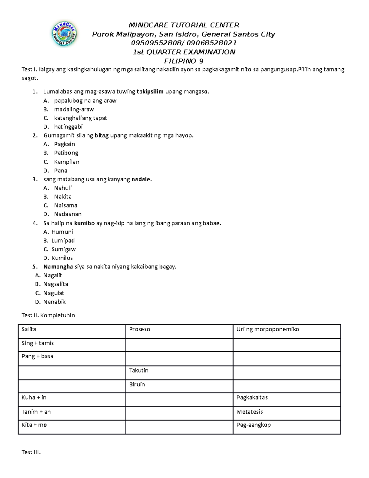 Filipino - Use it well - MINDCARE TUTORIAL CENTER Purok Malipayon, San ...