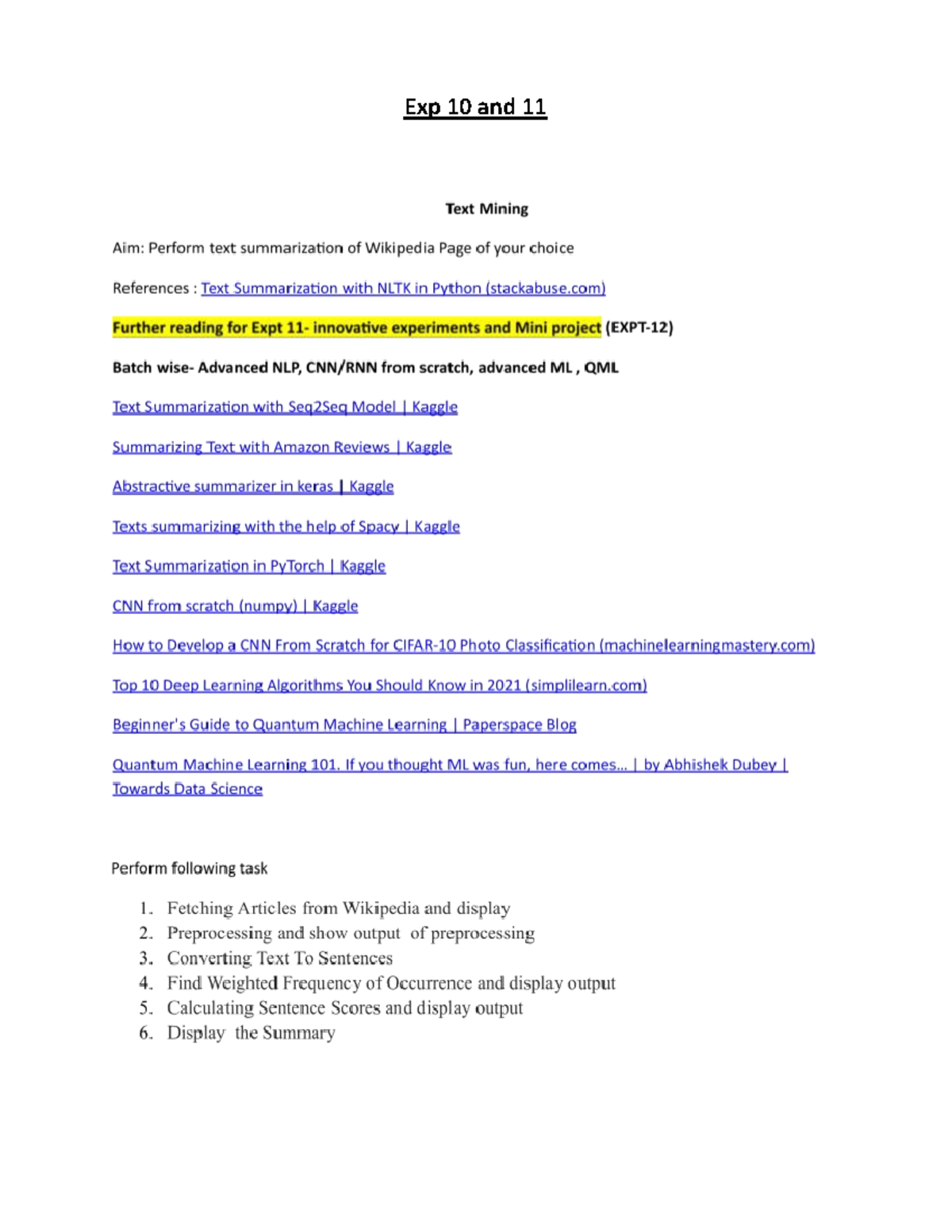 Dwm 10 merged - Practicals - Data Warehousing & Mining - Exp 10 and Practical 9 Use weka to ...