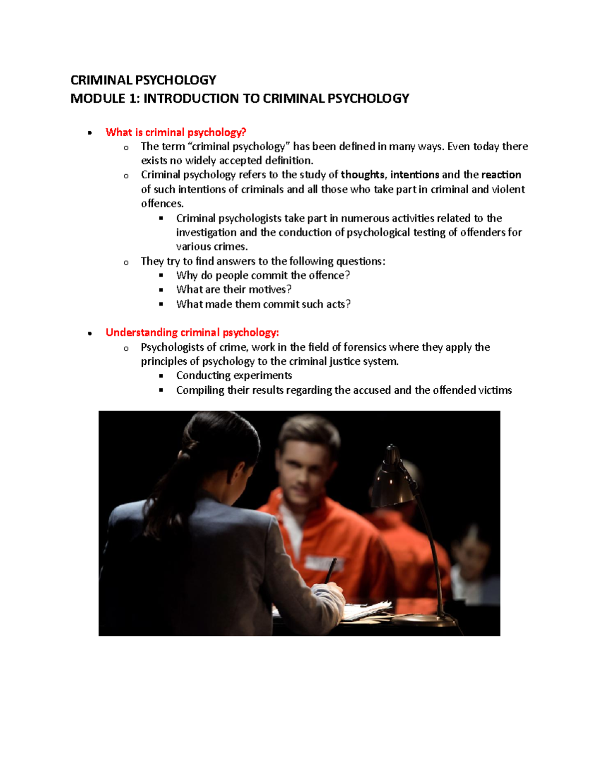 Criminal Psychology - Lecture notes 1-2 - CRIMINAL PSYCHOLOGY MODULE 1 ...