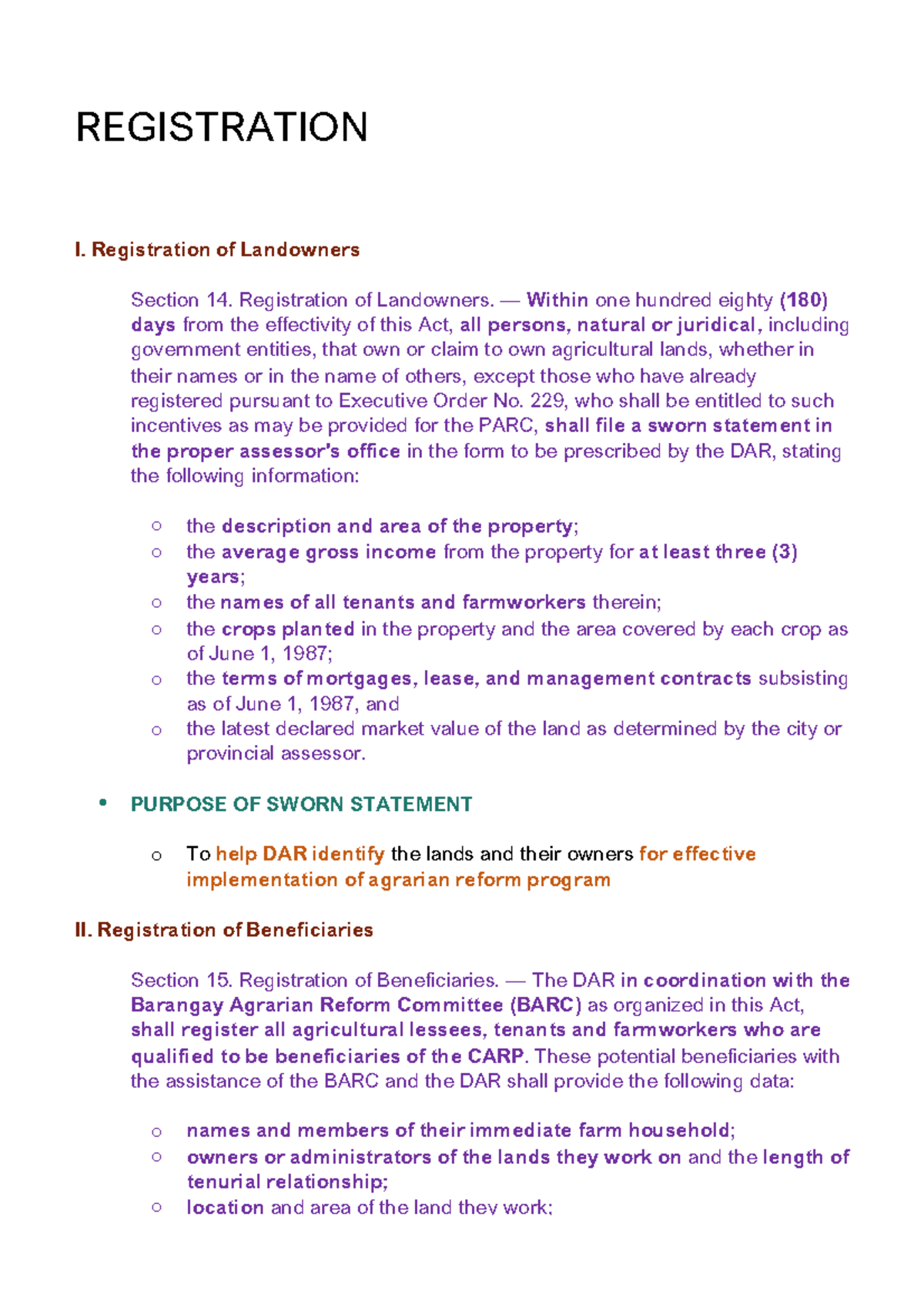 Mod 4 Registration - Lecture notes Agrarian Reform Law - I ...