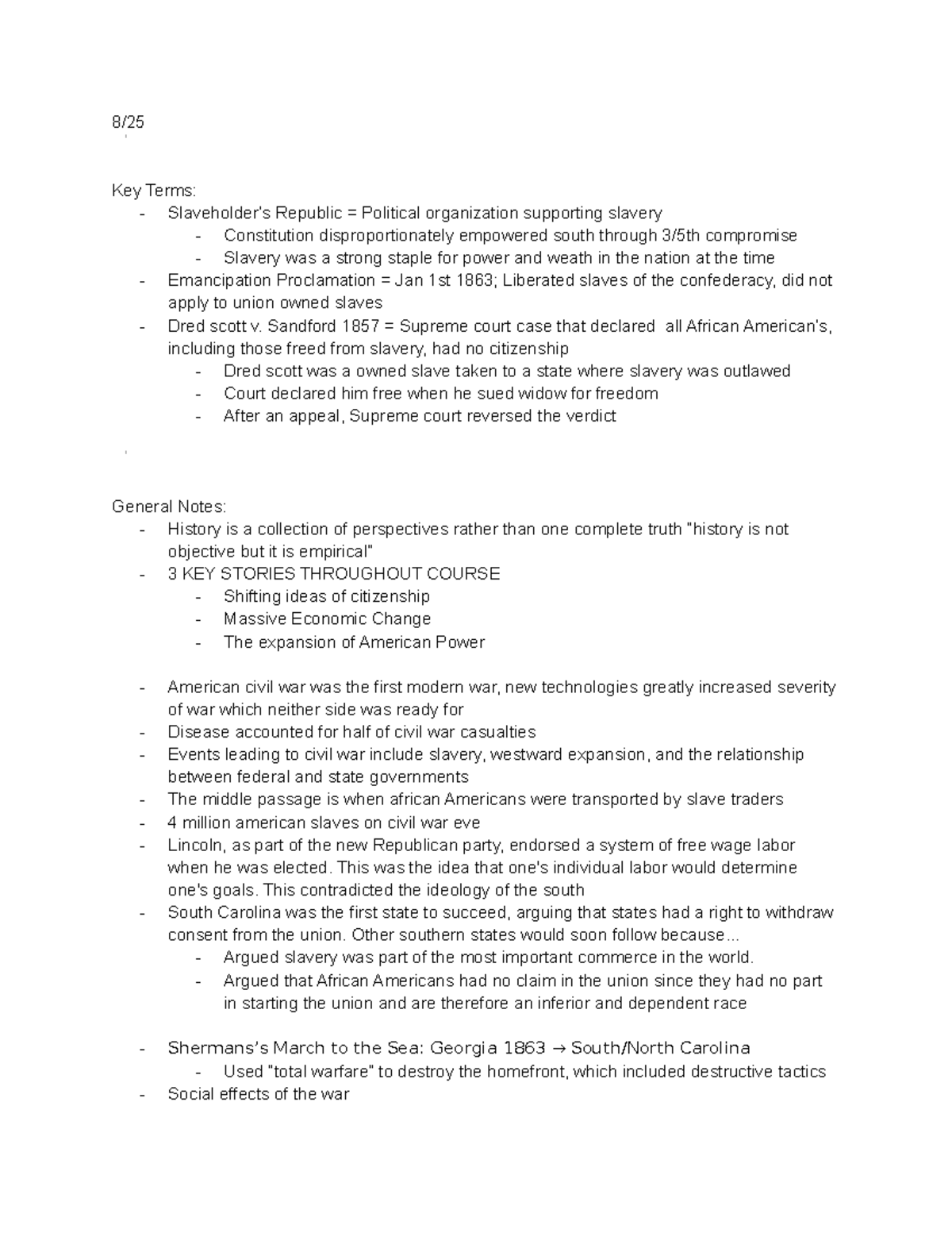 History notes Unit One Two - 8/ Key Terms: - Slaveholder’s Republic ...