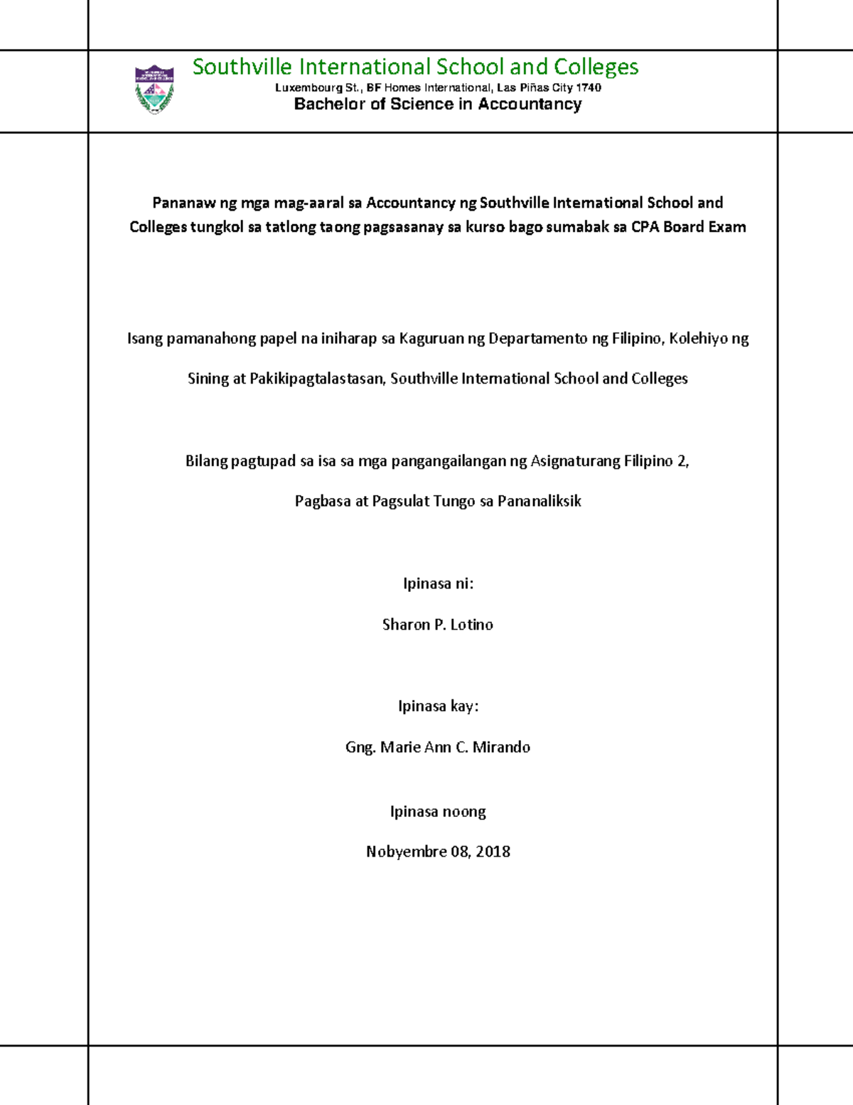 Research in Filipino 2 - Hello each and everyone! I am a student who ...