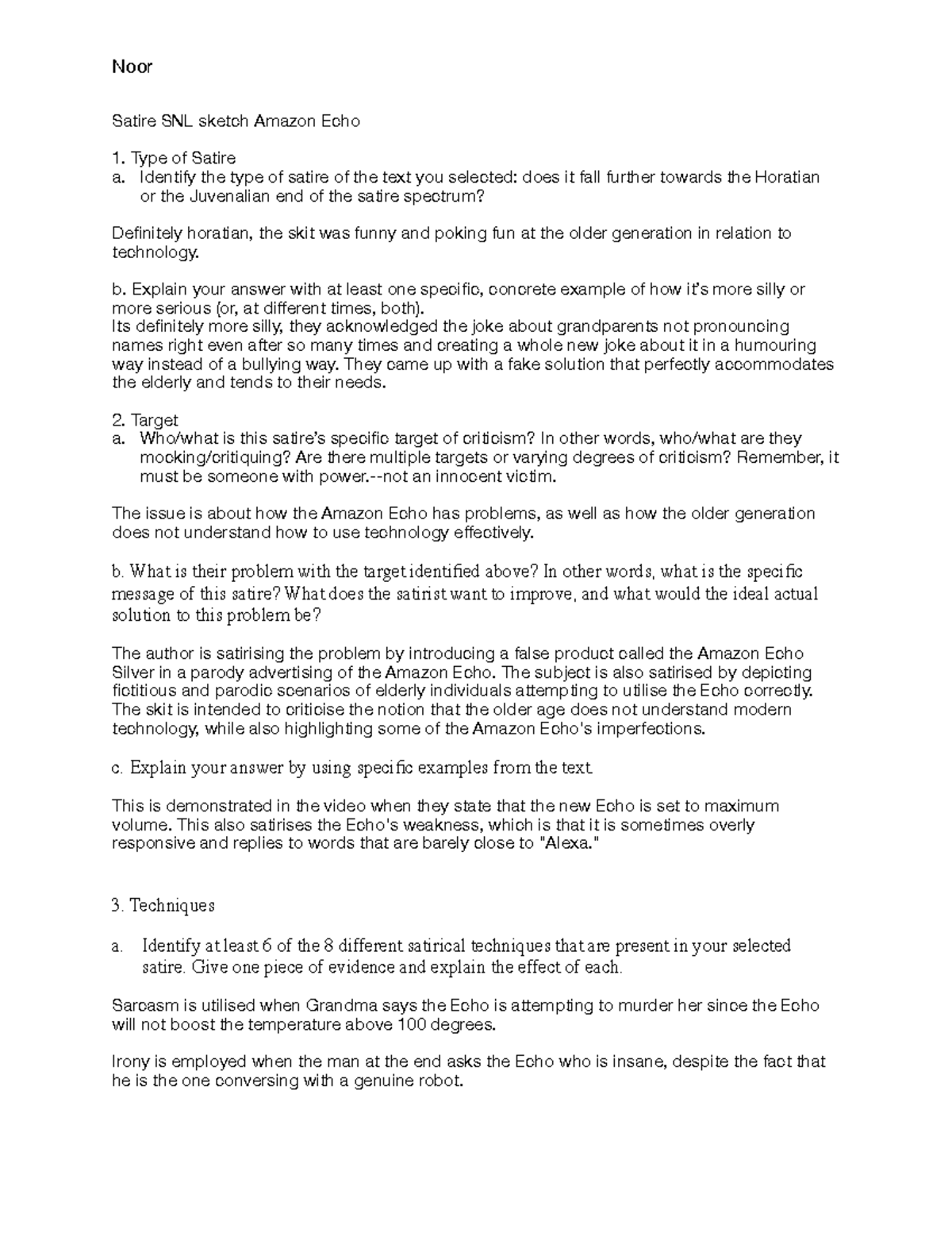 Satire analysis - no way - Noor Satire SNL sketch Amazon Echo Type of ...