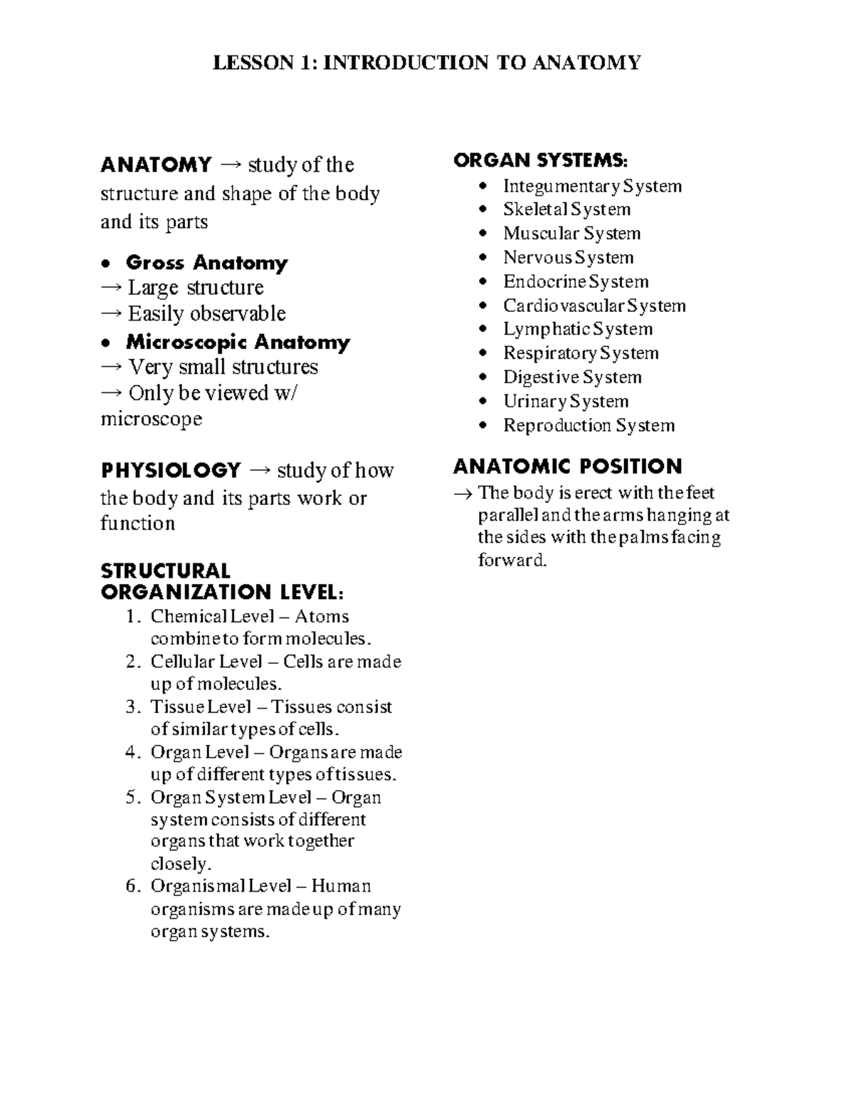 Lesson 1 Anaphysio Final - ANATOMY → study of the structure and shape ...
