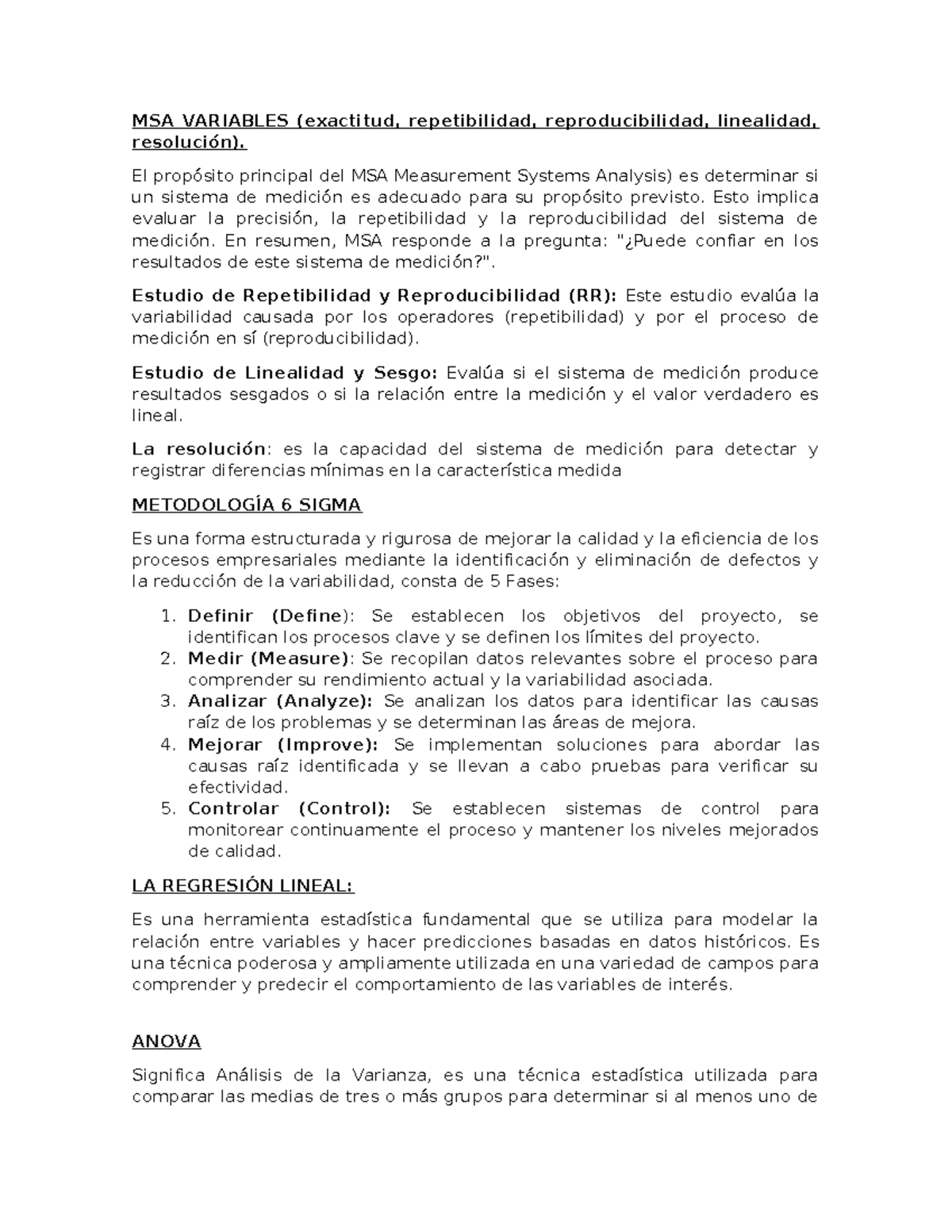 Definiciones Y USOS SGC - MSA VARIABLES (exactitud, repetibilidad ...