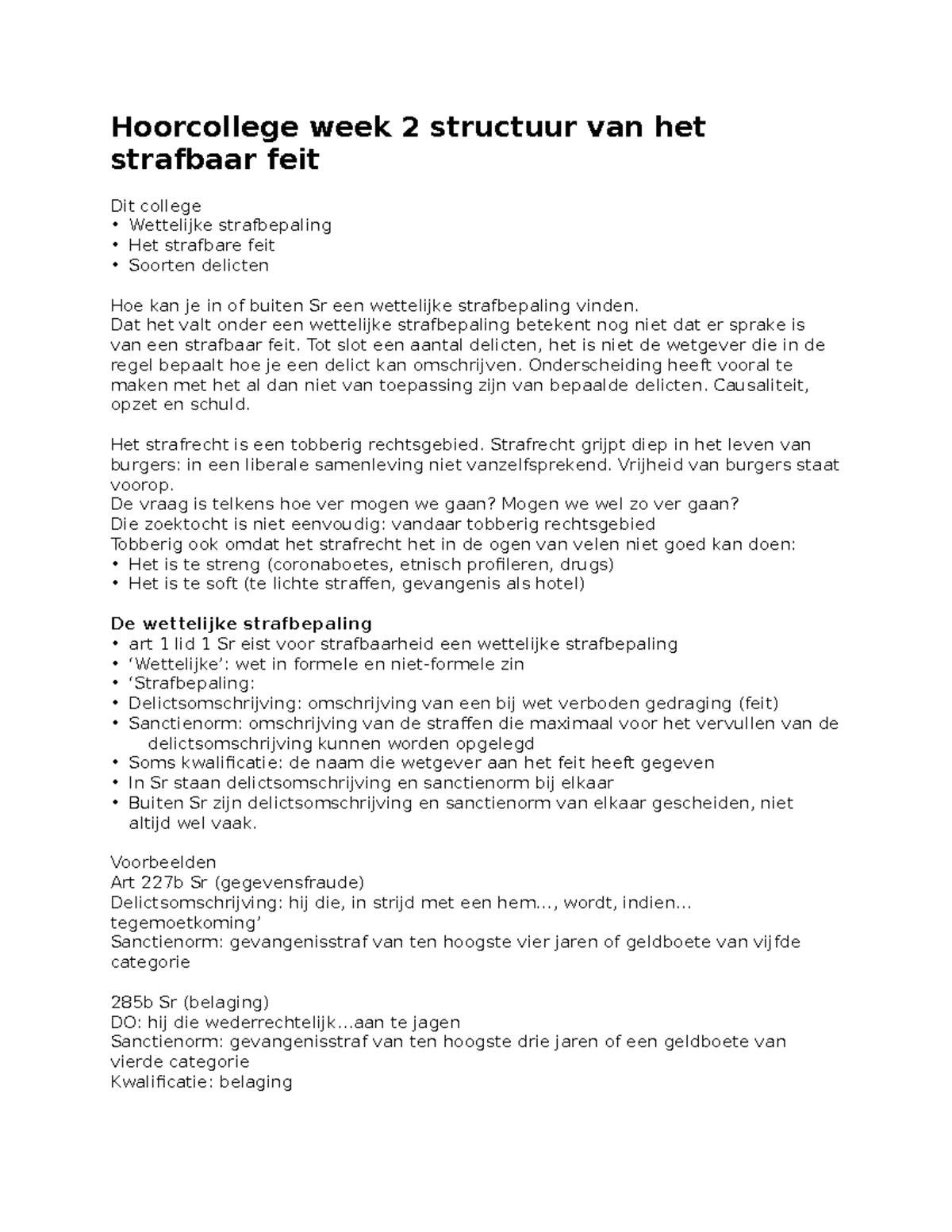 Hoorcollege week 2 structuur van het strafbaar feit - Inleiding ...