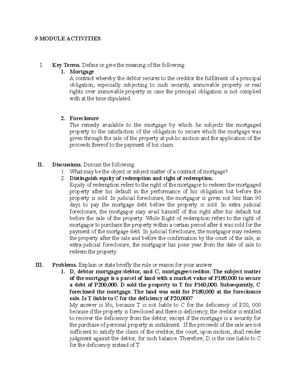 Module 9 Activities - Define or give the meaning of the following; - 9 ...