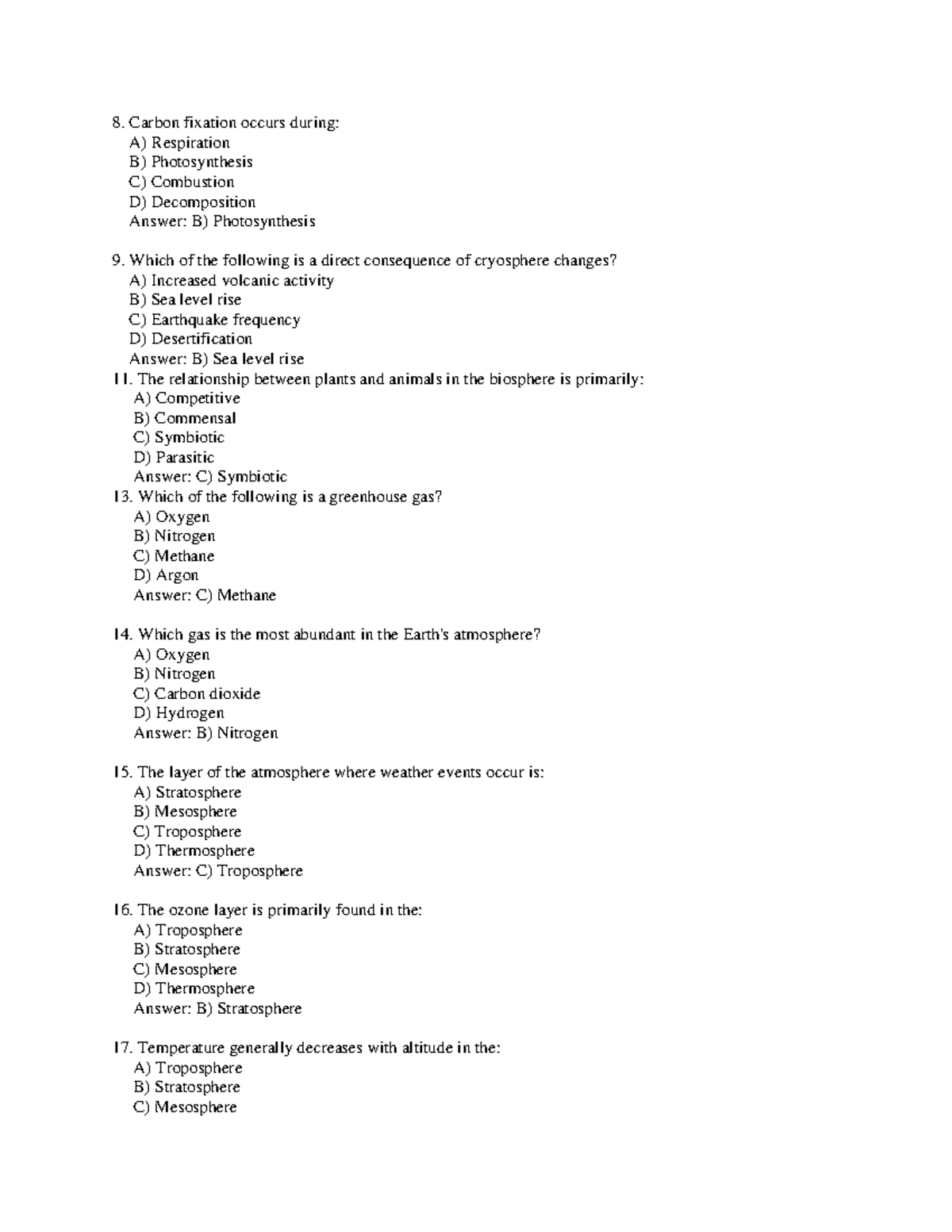 Mcq - Carbon fixation occurs during: A) Respiration B) Photosynthesis C ...