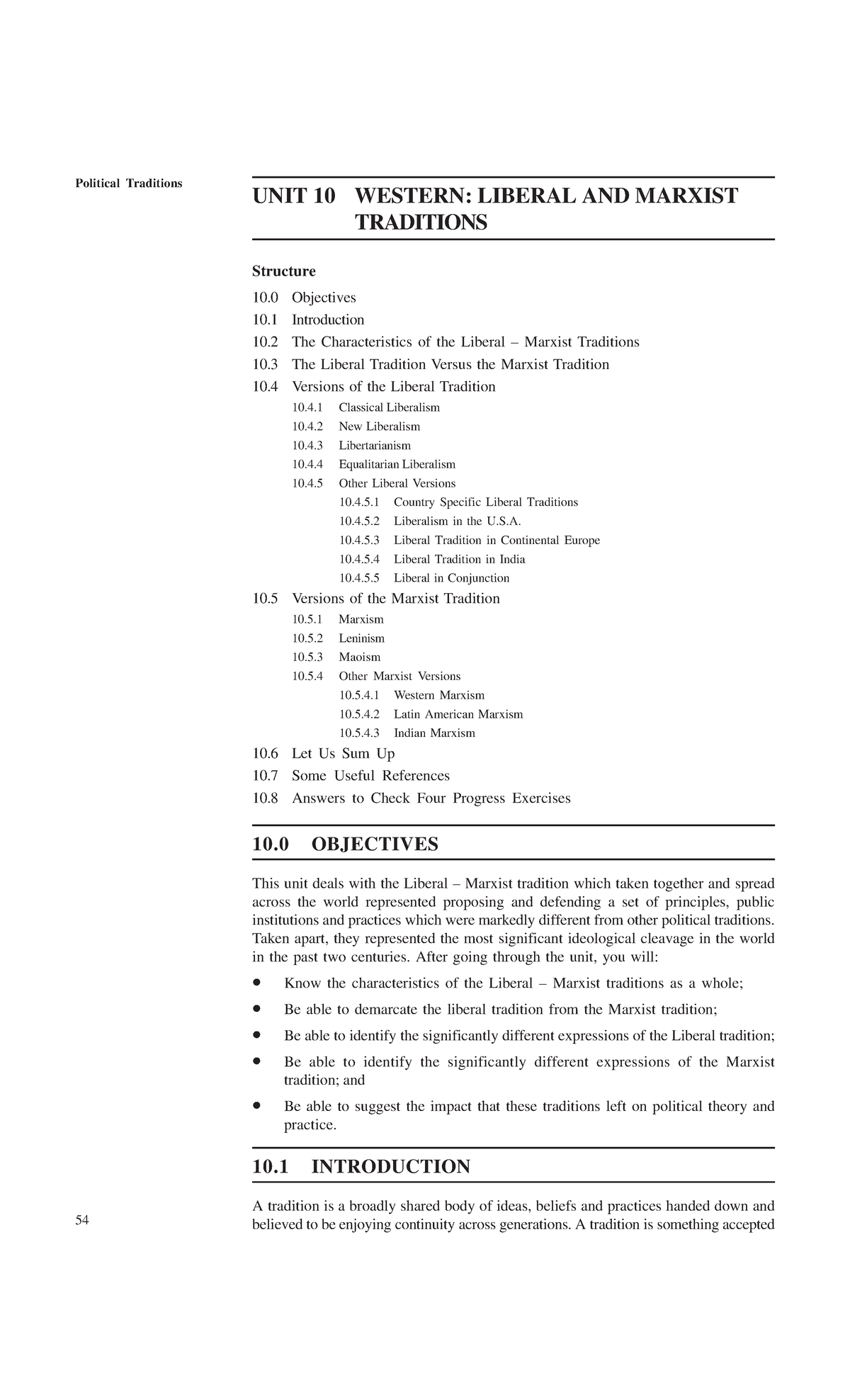 WESTERN: LIBERAL AND MARXIST TRADITION - 54 Political Traditions UNIT ...