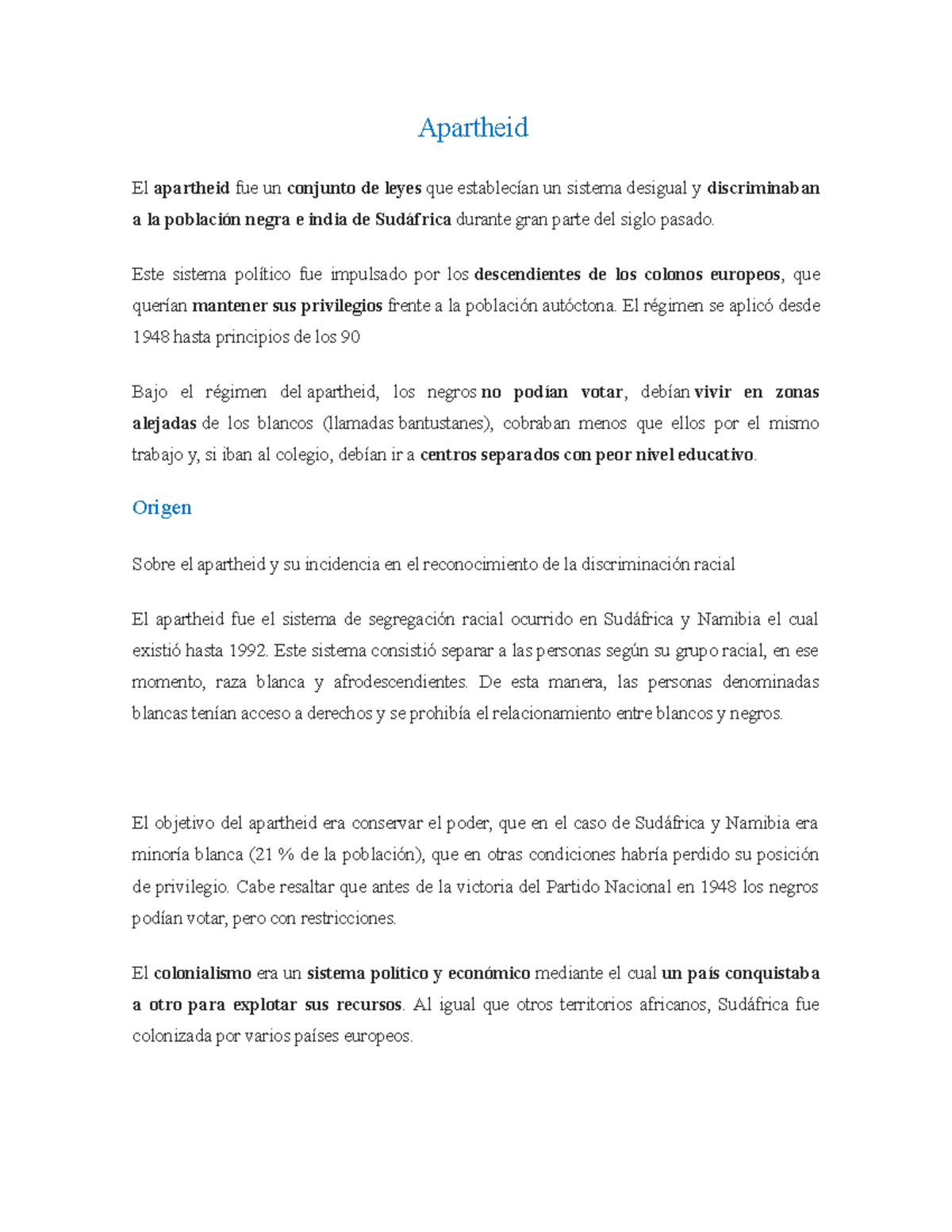 Apartheid - trabajo practico - Apartheid El apartheid fue un conjunto ...