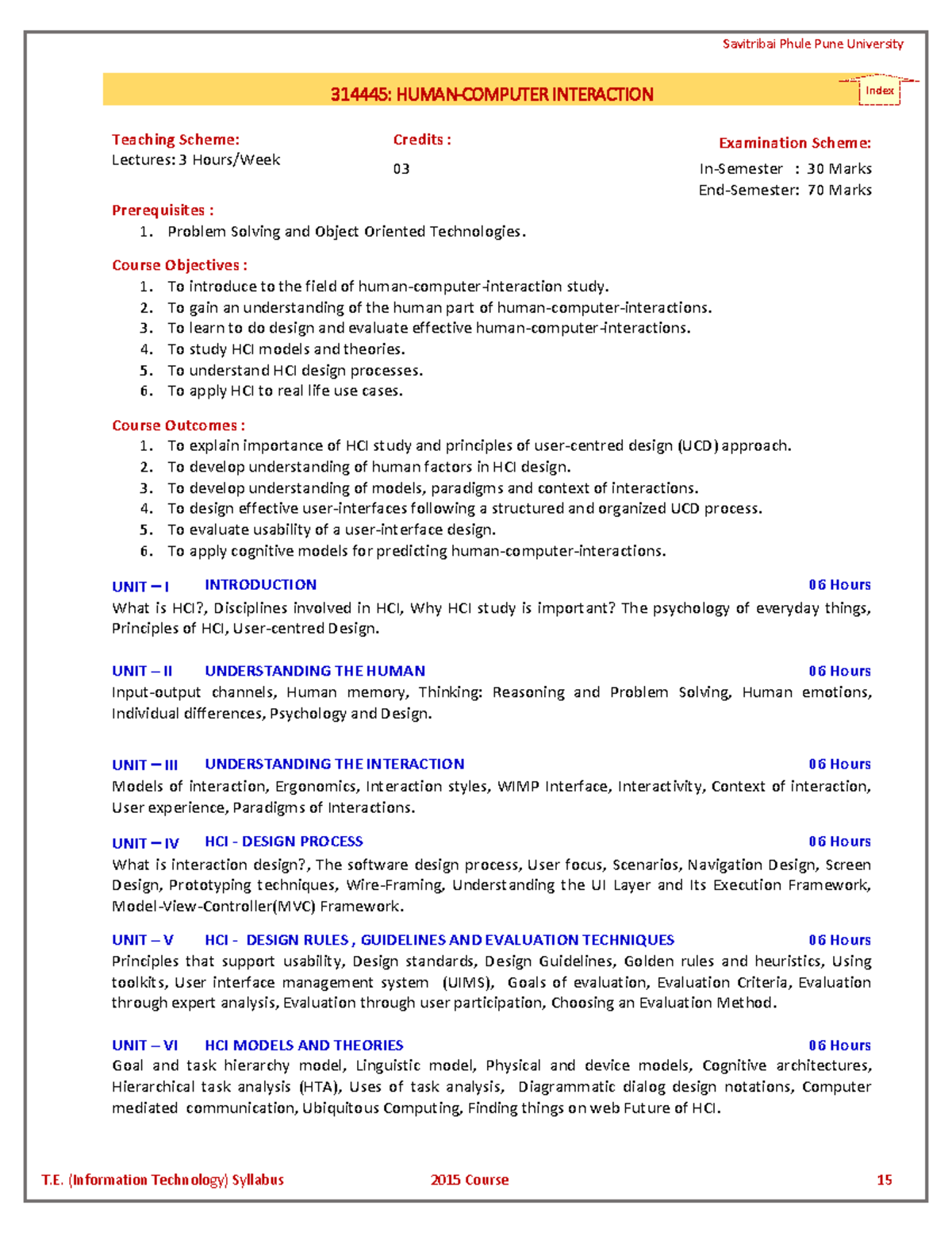 HCI Syllabus - Savitribai Phule Pune University T. (Information ...