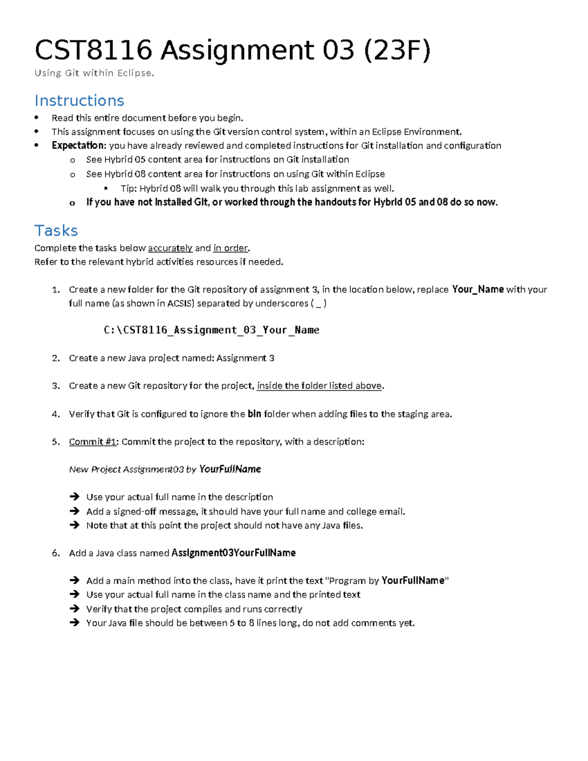 Assignment 3 23F - ..... - CST8116 Assignment 03 (23F) Using Git within ...