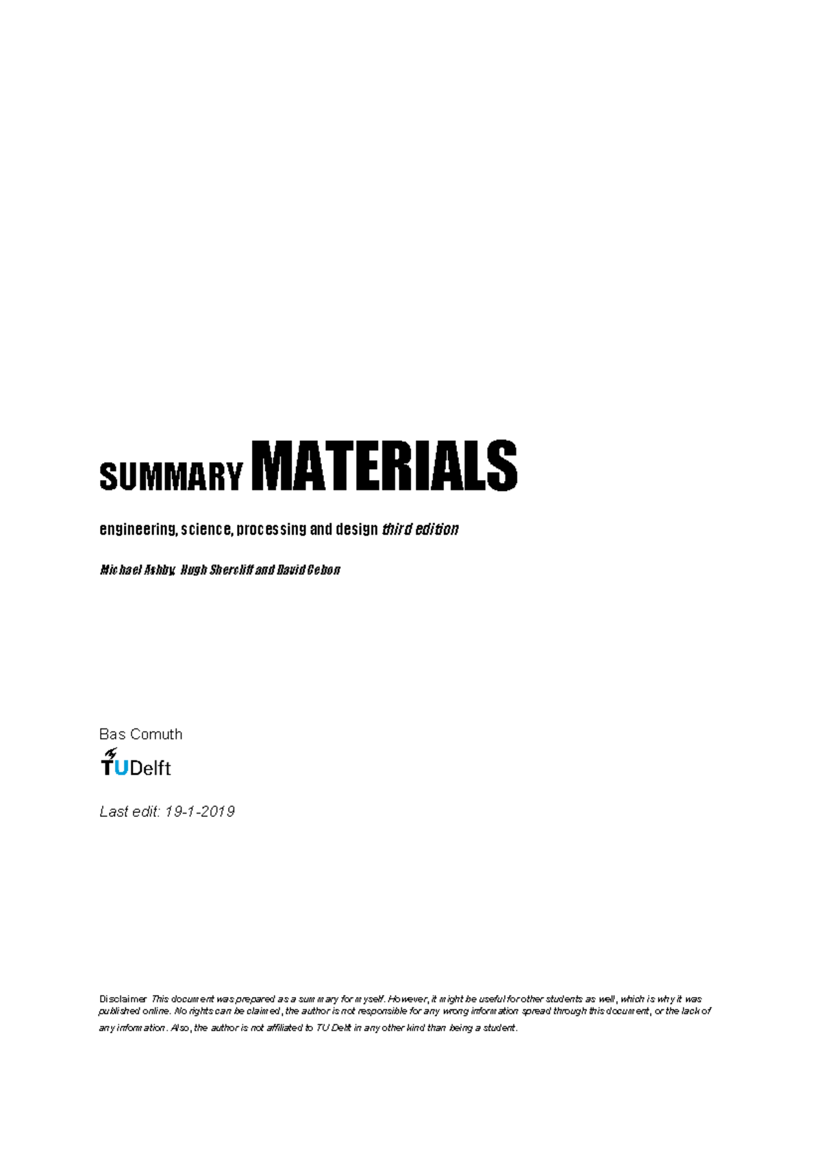 Materials Summary of the course - SUMMARY MATERIALS engineering ...