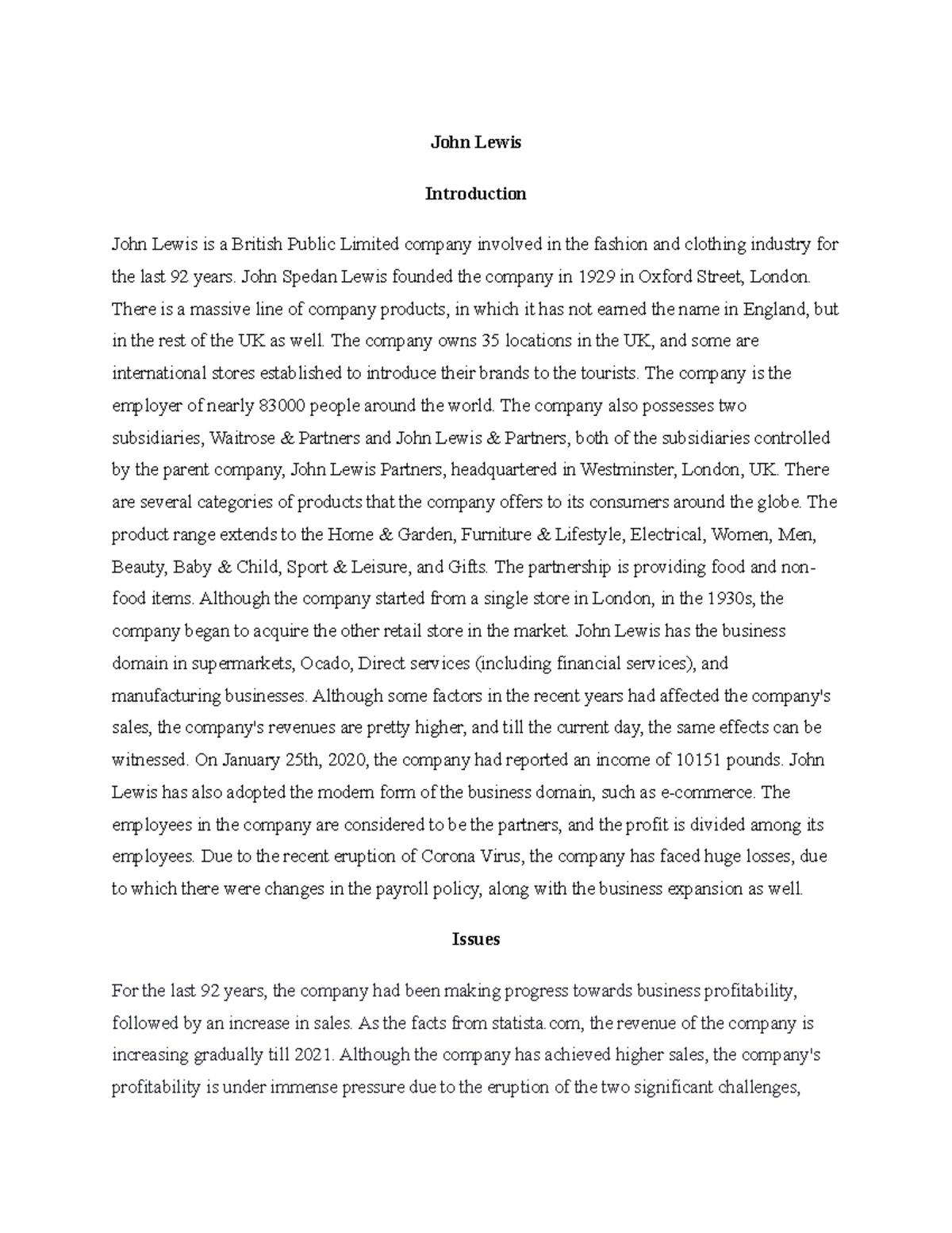 John Lewis - Business Finance - VU - Studocu