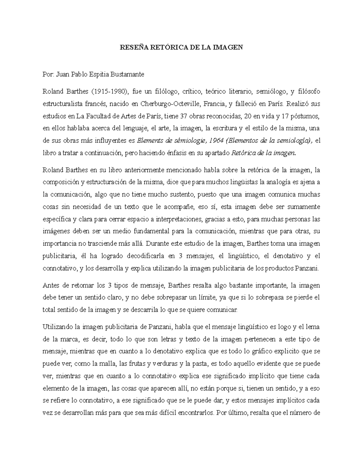 Reseña Retórica DE LA Imagen - RESEÑA RETÓRICA DE LA IMAGEN Por: Juan ...