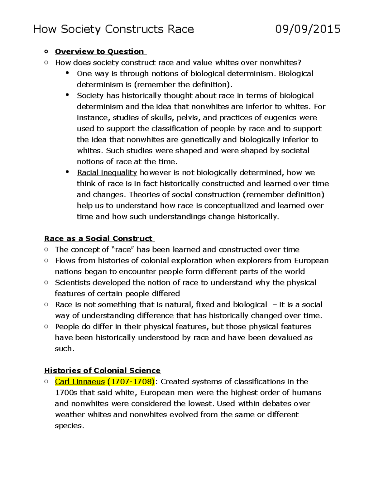 Lecture Notes, Lecture How Society Constructs Race - How Society ...