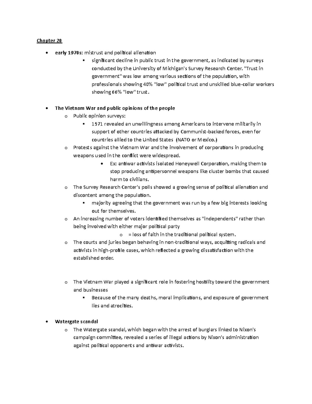 Chapter 20-21 Apush - Chapter 20 - early 1970s: mistrust and political ...