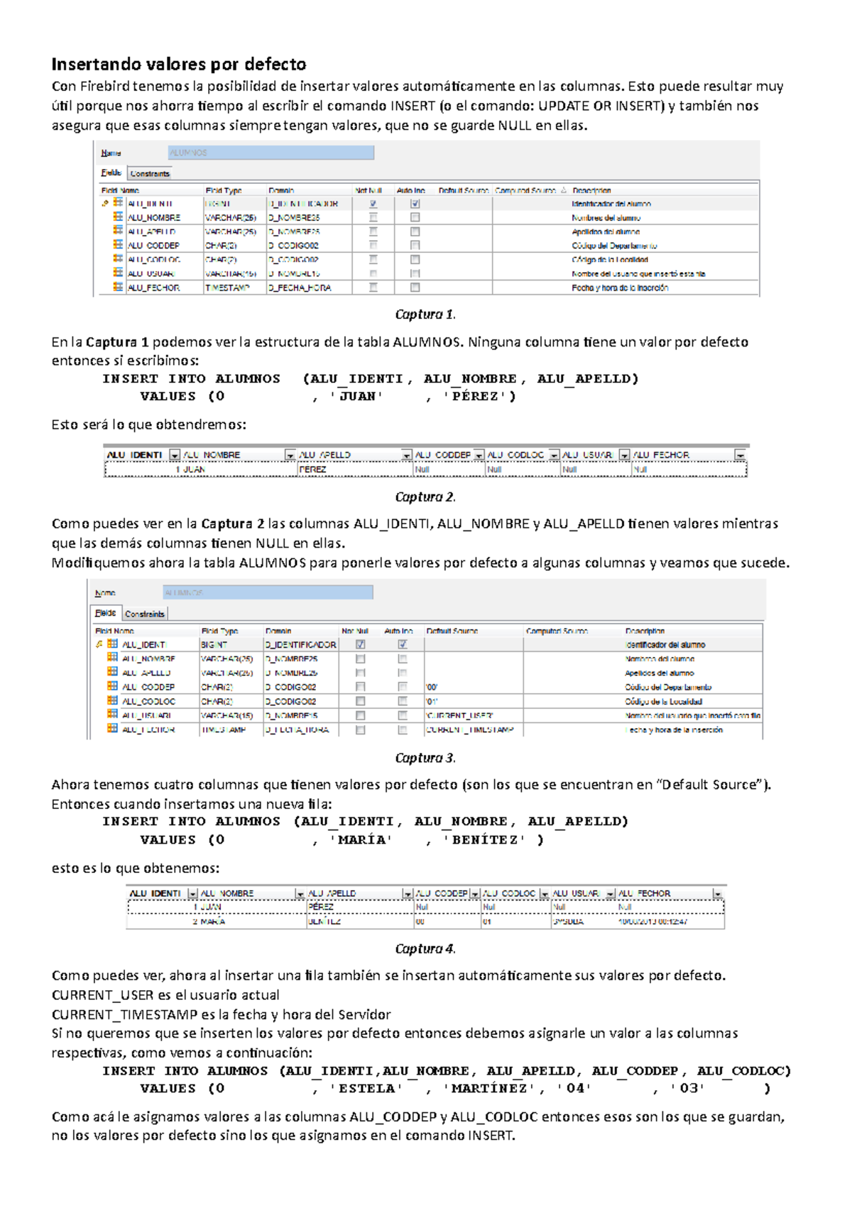 SQL - Insertando valores por defecto - Insertando valores por defecto ...