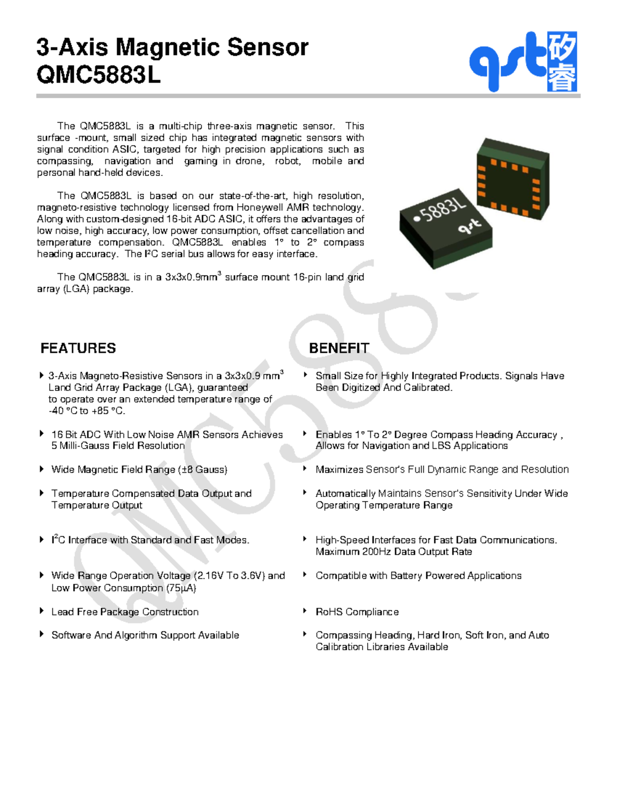 QMC5883L-QST - Ficha técnica - 3-Axis Magnetic Sensor QMC5883L The QMC5883L is a multi-chip ...