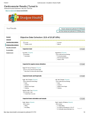 Cardiovascular Completed Shadow Health write out - 7/4/2021 ...