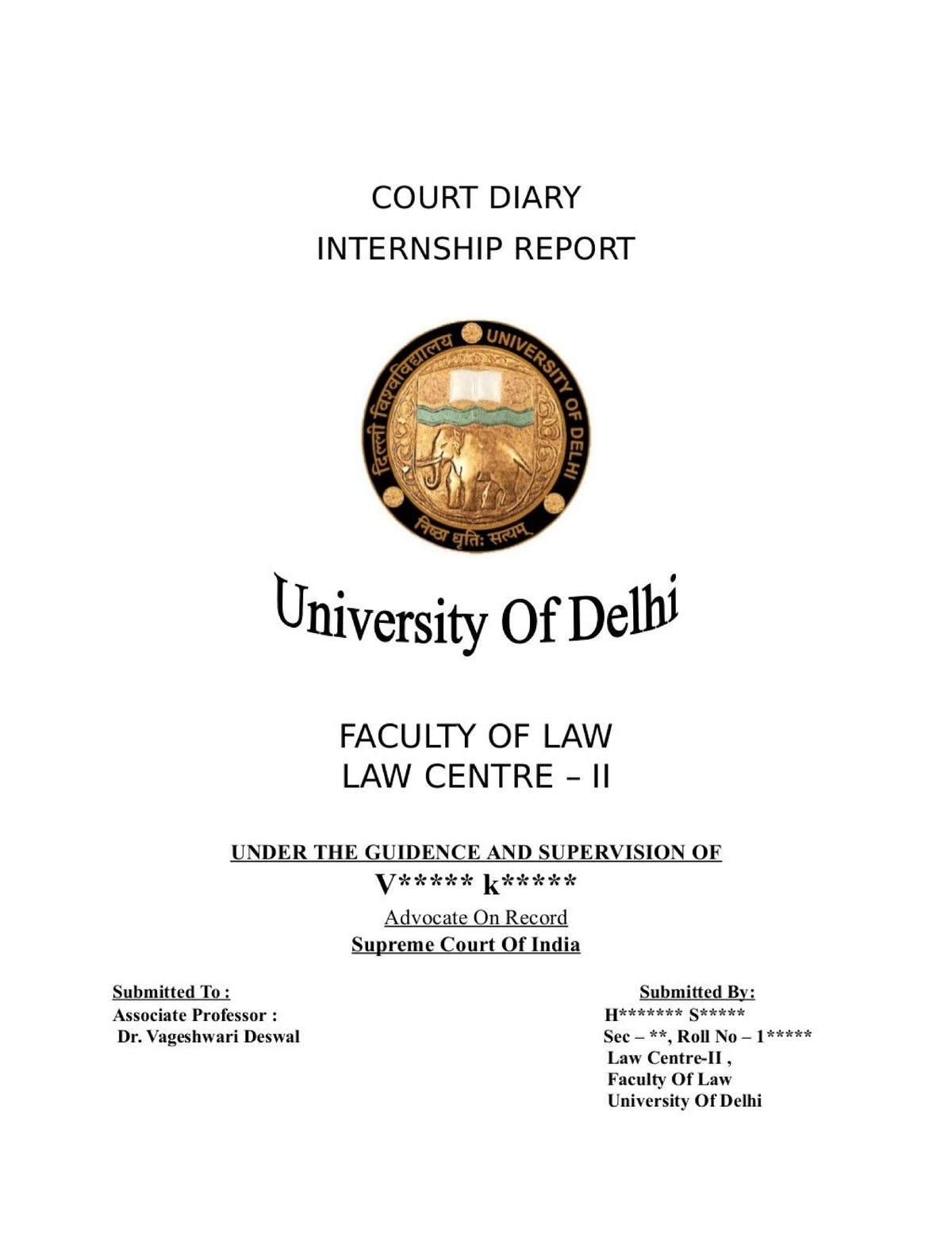 Court diary internship report - Environmental Studies and Law - Studocu