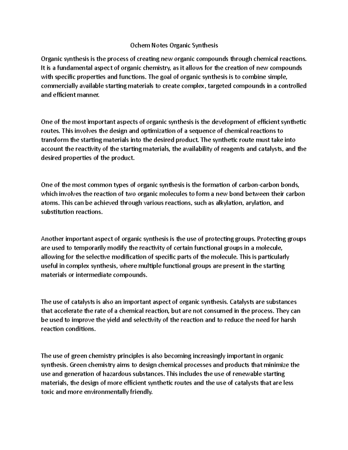 Ochem Notes Organic Synthesis - Ochem Notes Organic Synthesis Organic ...