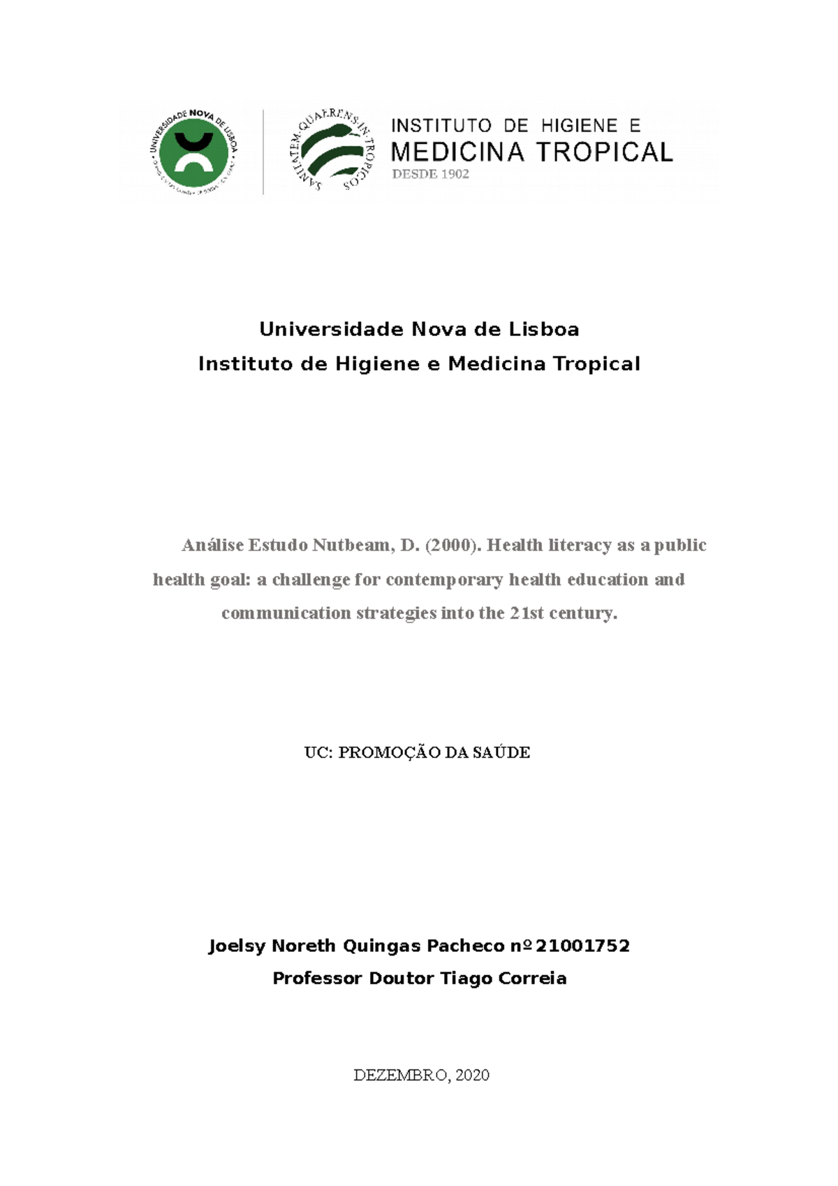 Nutbeam 2000 - analise - Universidade Nova de Lisboa Instituto de ...
