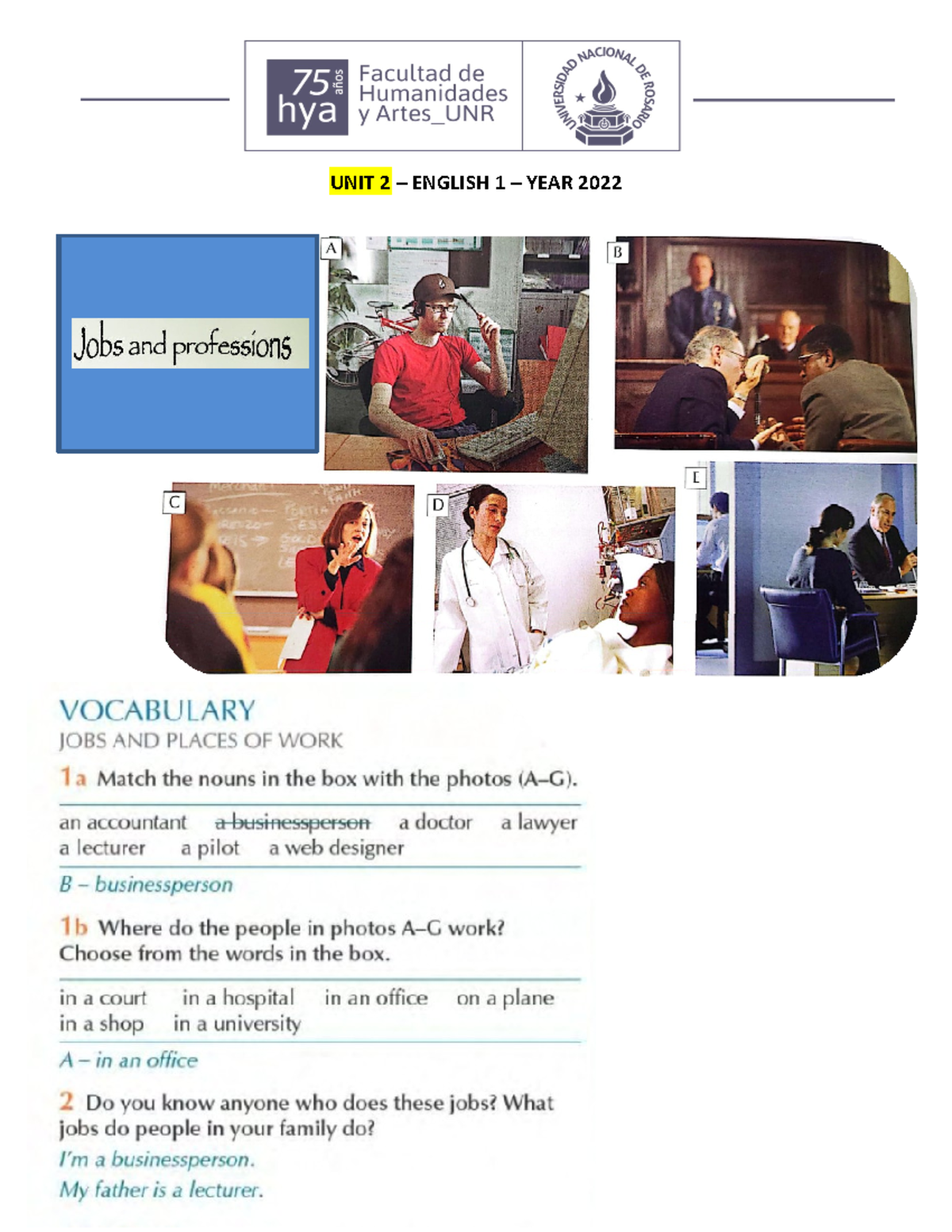 UNIT 2 English 1 2022 ok - Inglés - UNIT 2 – ENGLISH 1 – YEAR - Studocu