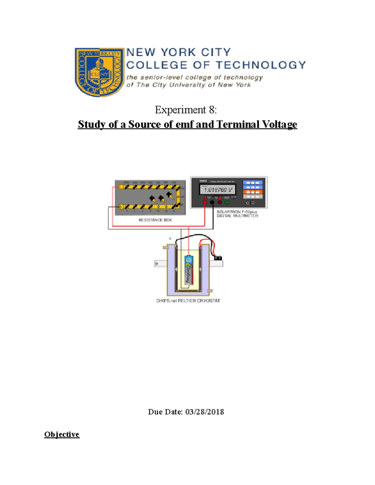 Physics 2.2 lab 7 emf and terminal voltage - Experiment 8: Study of a Source of emf and Terminal ...
