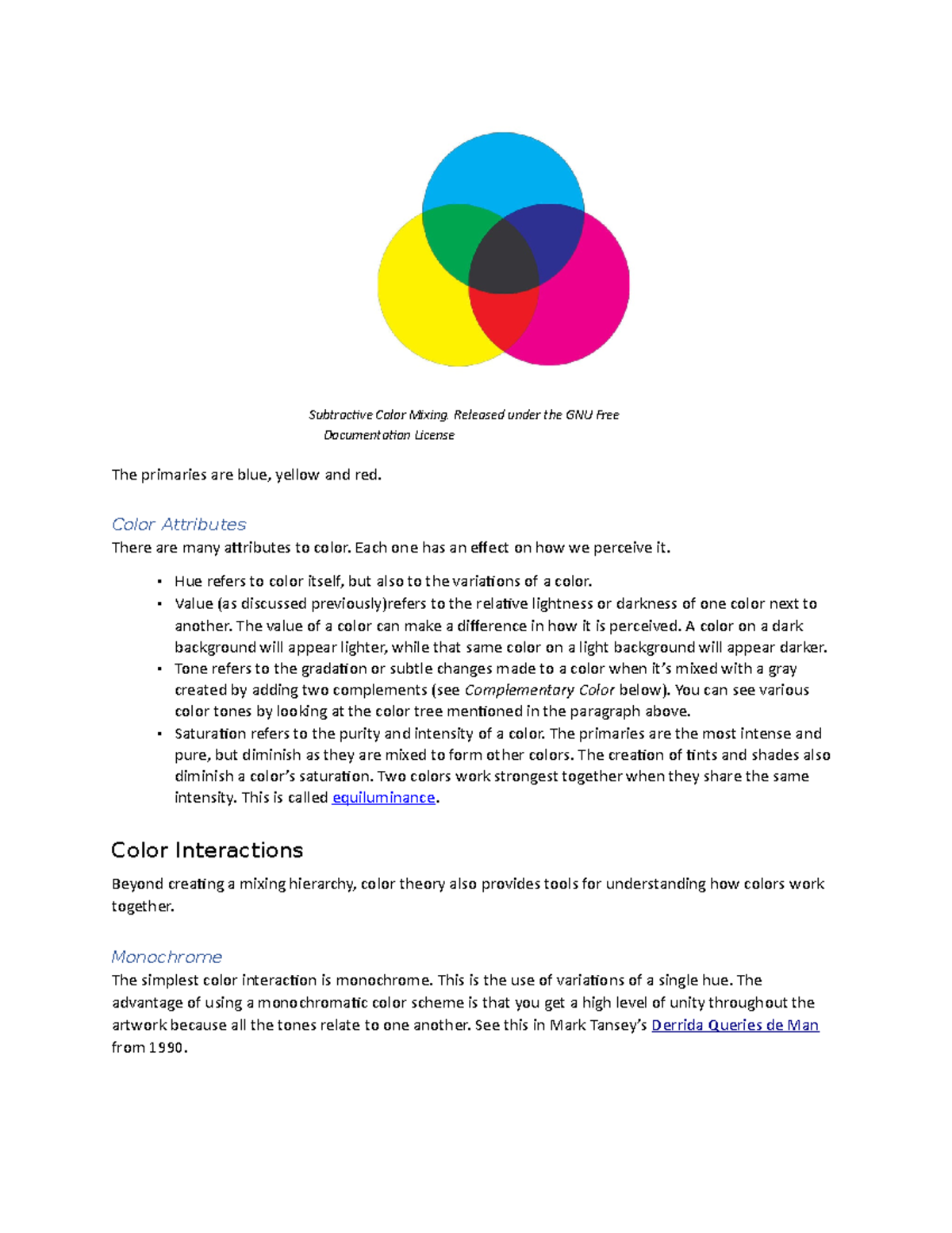 Art Appreciation. Module 1 - Subtractive Color Mixing. Released under ...
