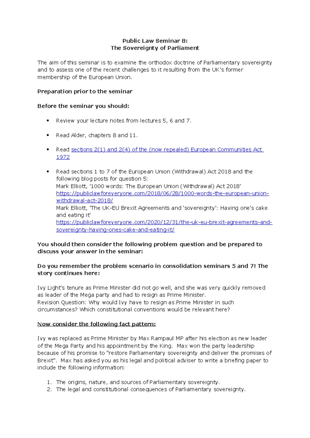 Public Law Seminar 8 2023 - Public Law Seminar 8: The Sovereignty of ...
