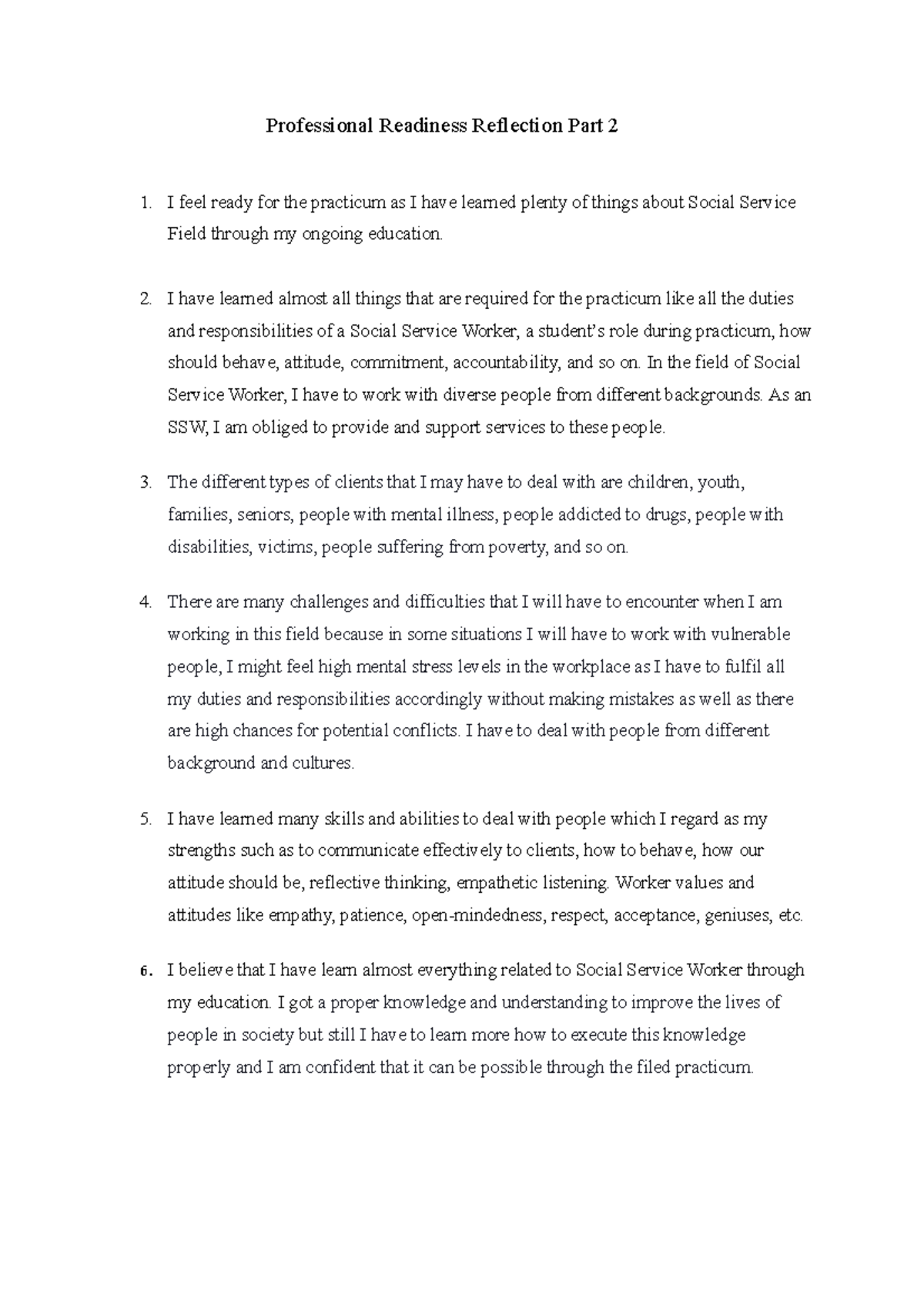 Professional Readiness Reflection Part 2 - I have learned almost all ...