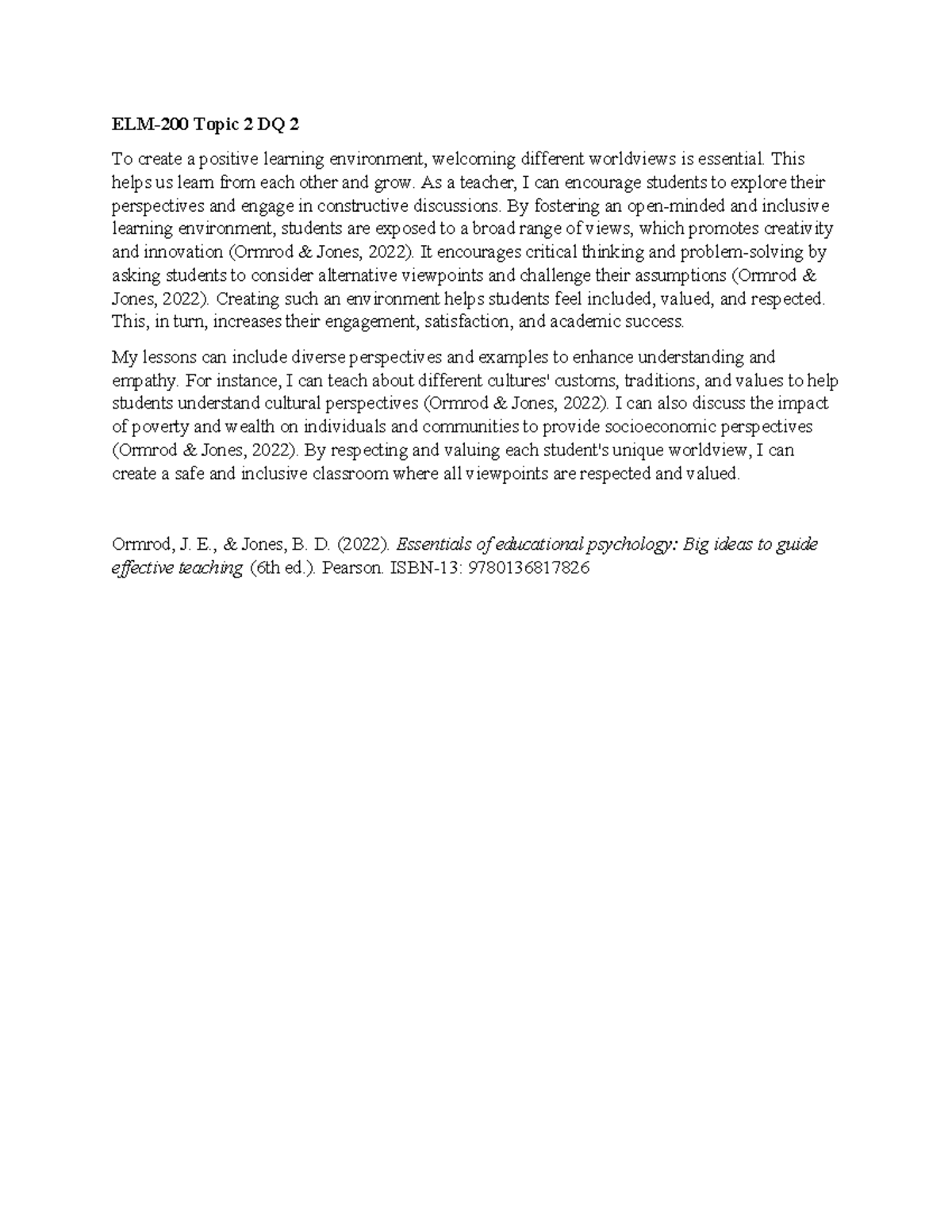 ELM-200 Topic 2 DQ 2 - Discussion question 2 - ELM-200 Topic 2 DQ 2 To ...