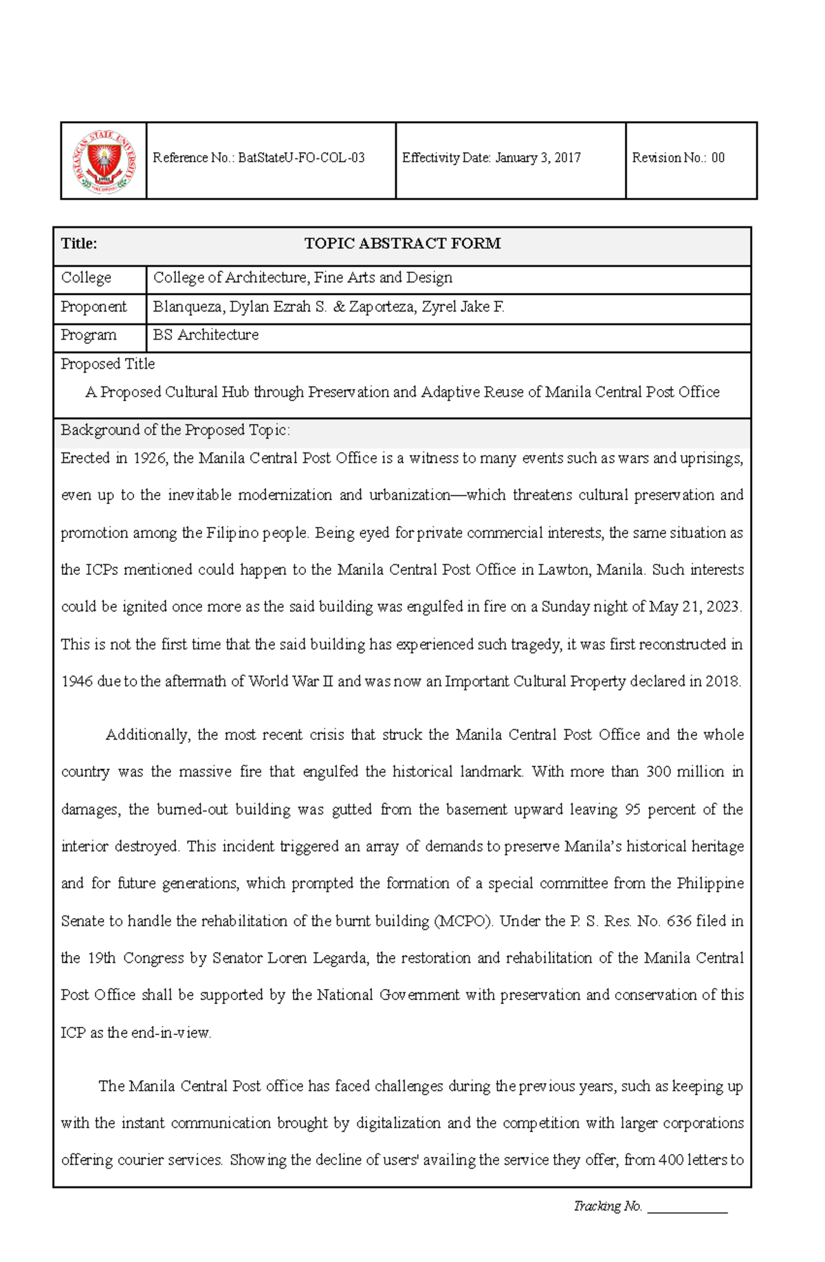 Research Topic Abstract FORM Blanqueza & Zaporteza - Title: TOPIC ...