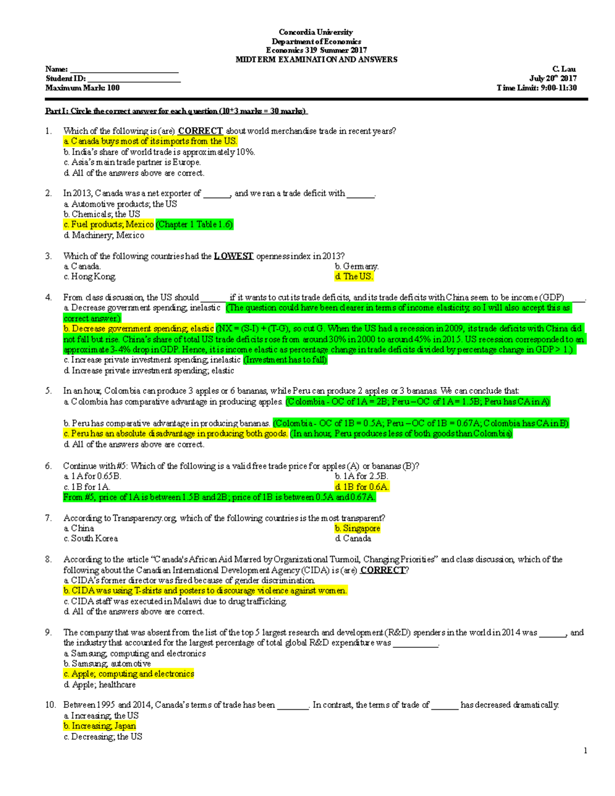 Midterm exam August Summer 2017, questions and answers - Concordia ...