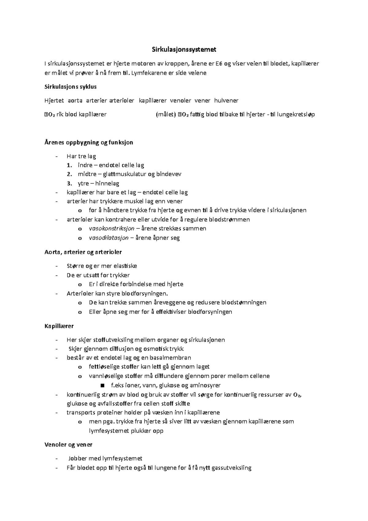 3 - noe notater fra forelesning om sirkulasjonssystemet. med noe fra boka - Sirkulasjonssystemet ...