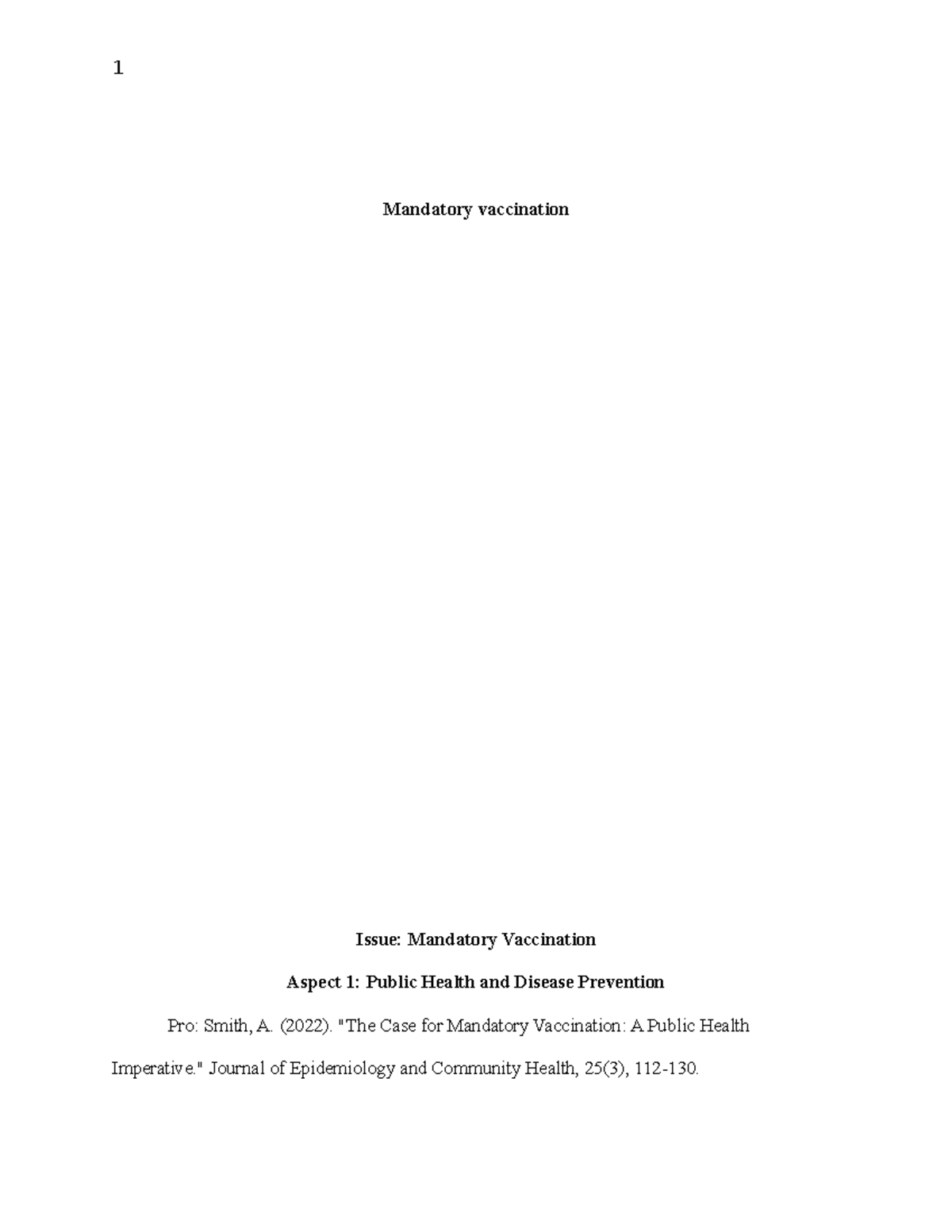 Critical Thinking week 3 - Mandatory vaccination Issue: Mandatory ...