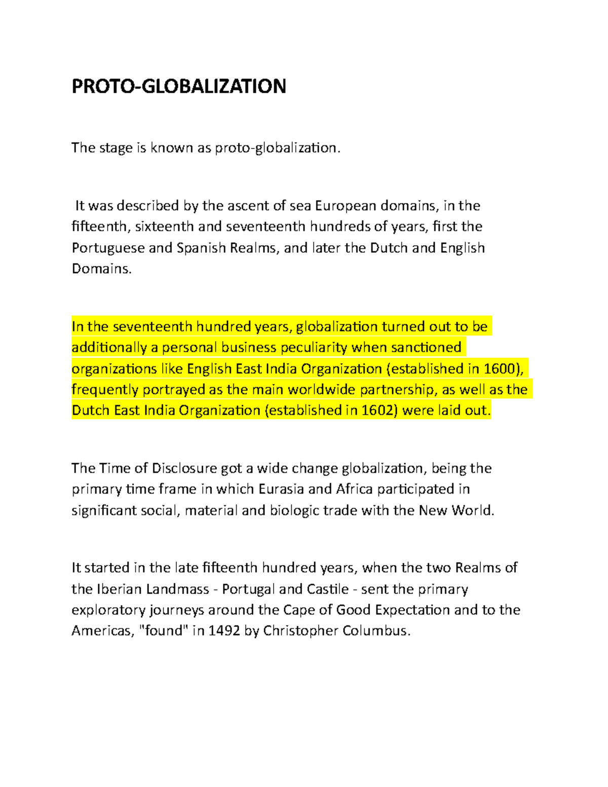 Proto Globalization - Useful - PROTO-GLOBALIZATION The stage is known ...