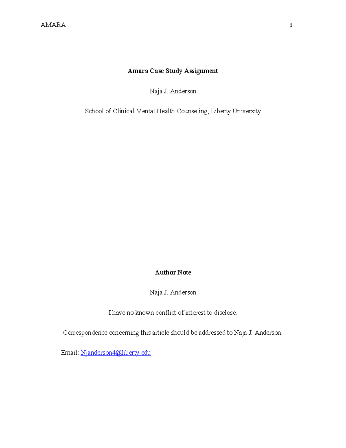 Amara case study - Thanks - Amara Case Study Assignment Naja J. Anderson School of Clinical ...