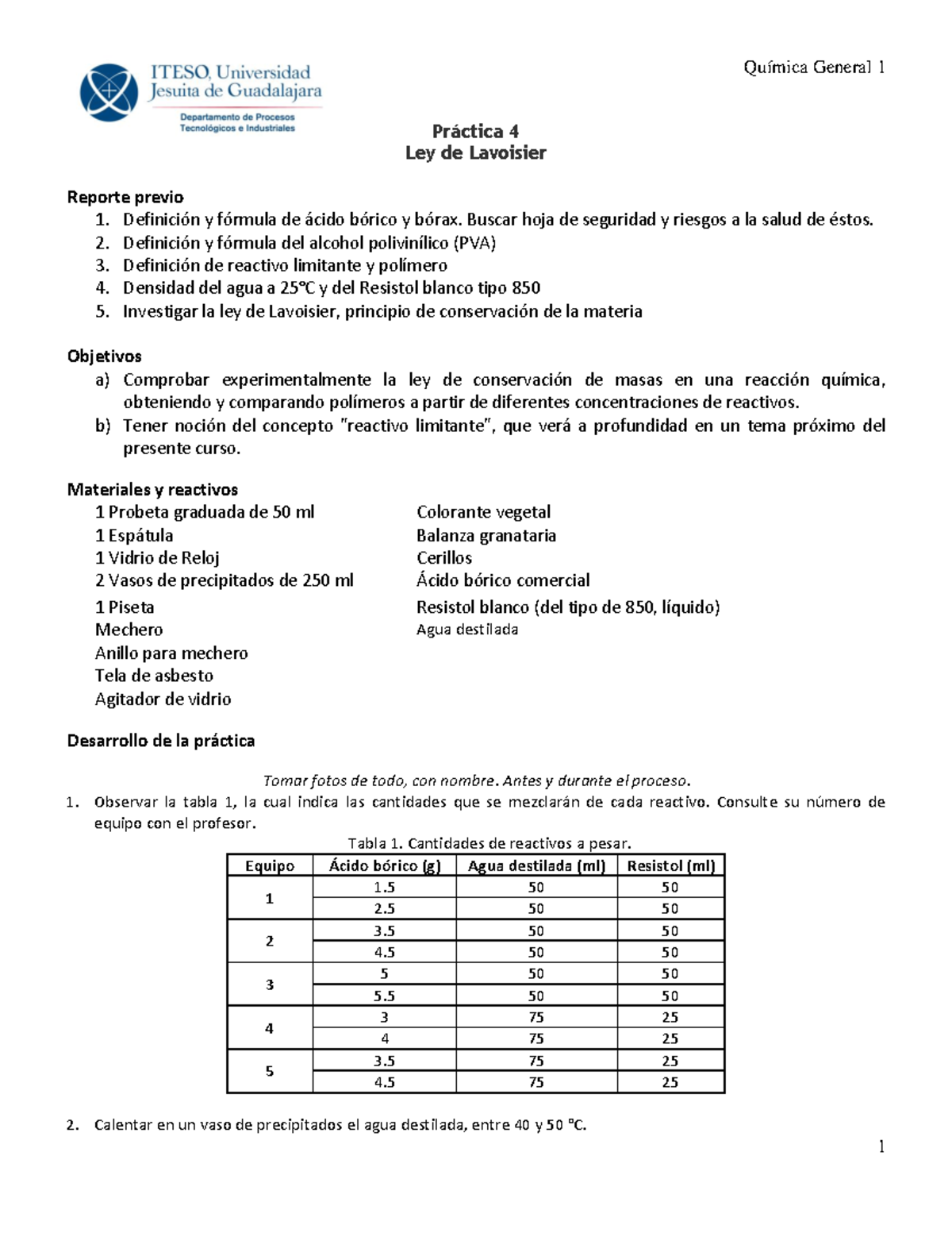 P 4 Ley de Lavoisier - Química General 1 1 Pr·ctica 4 Ley de Lavoisier ...