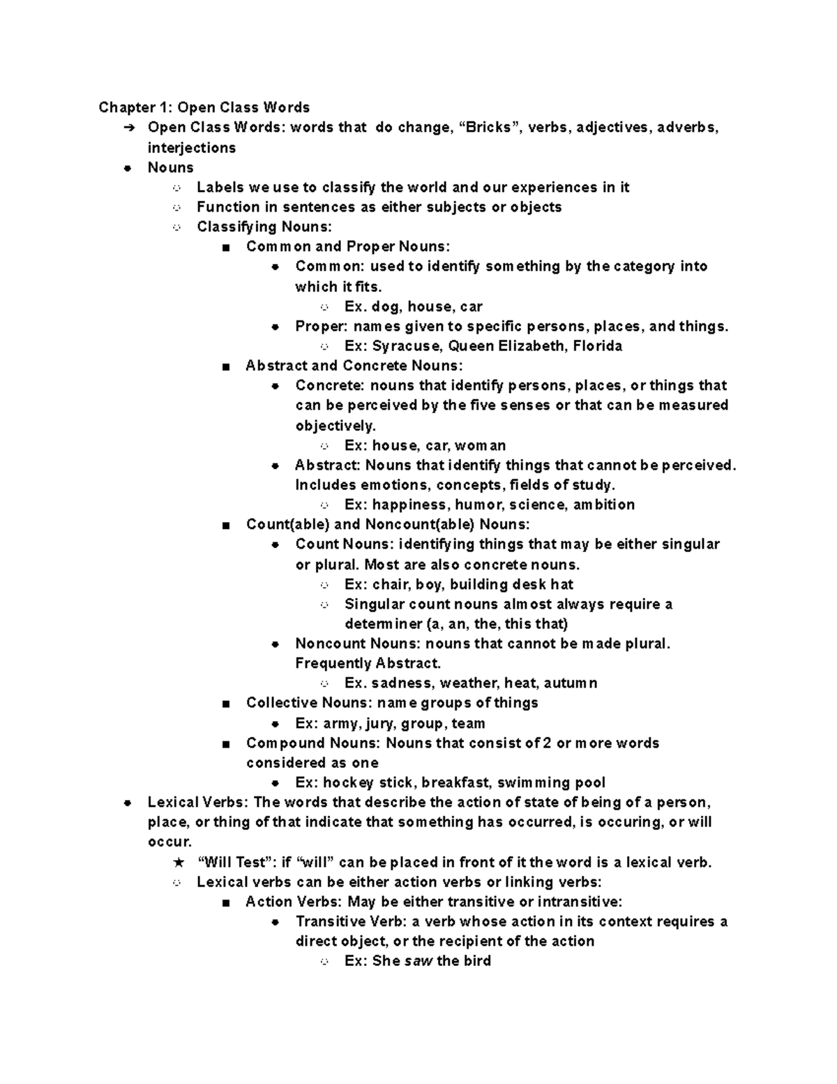 COM 101 Final - Chapter 1: Open Class Words Open Class Words: words ...