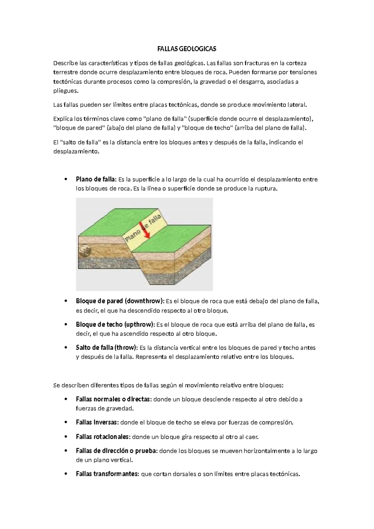 Fallas Geologicas - FALLAS GEOLOGICAS Describe las características y ...