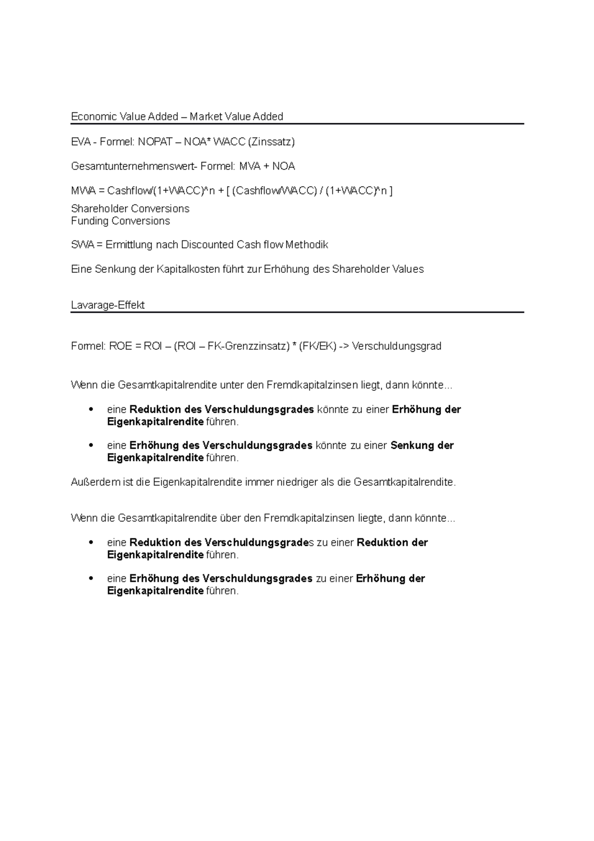 Zusammenfassung - Economic Value Added – Market Value Added EVA ...