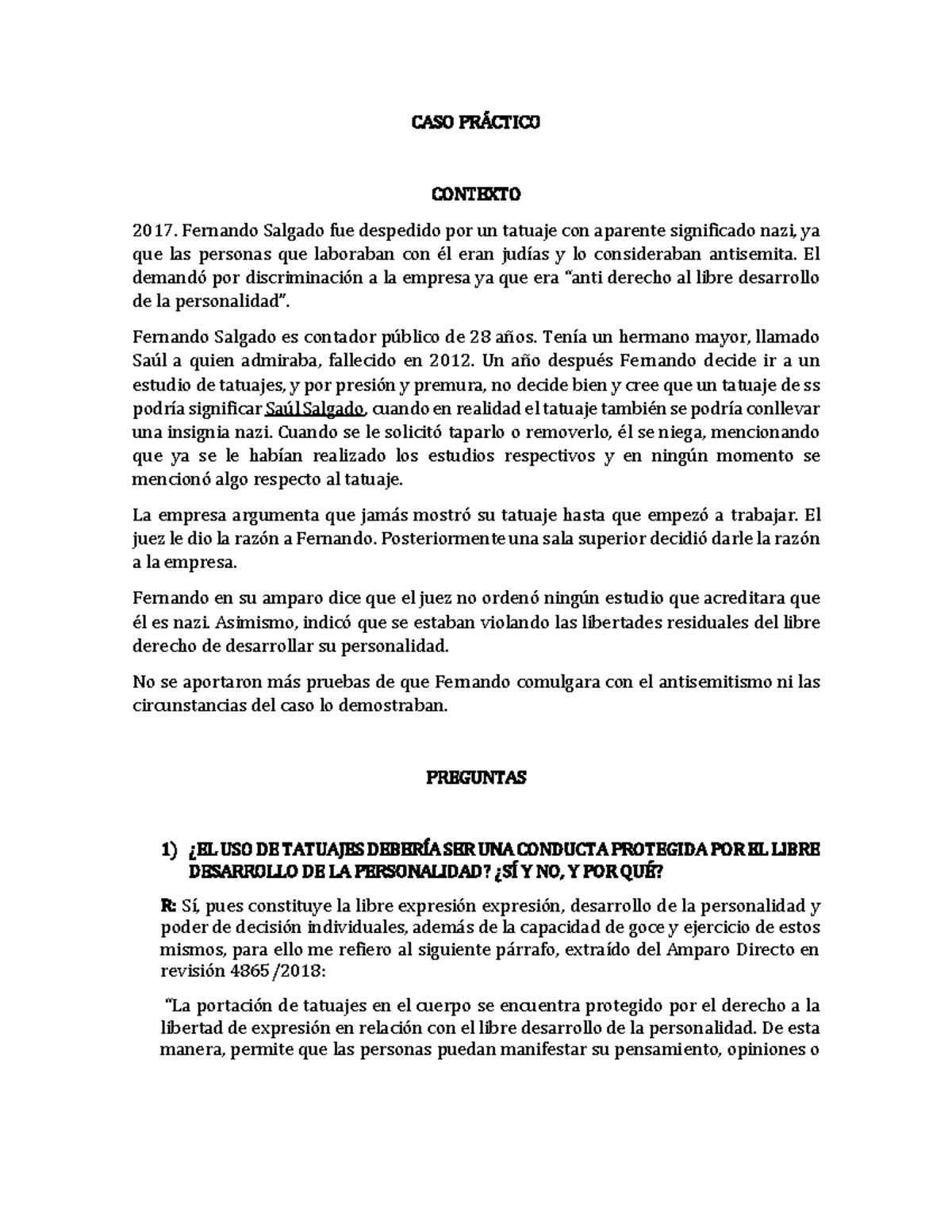 CASO Práctico - CASO PRÁCTICO CONTEXTO Fernando Salgado fue despedido ...