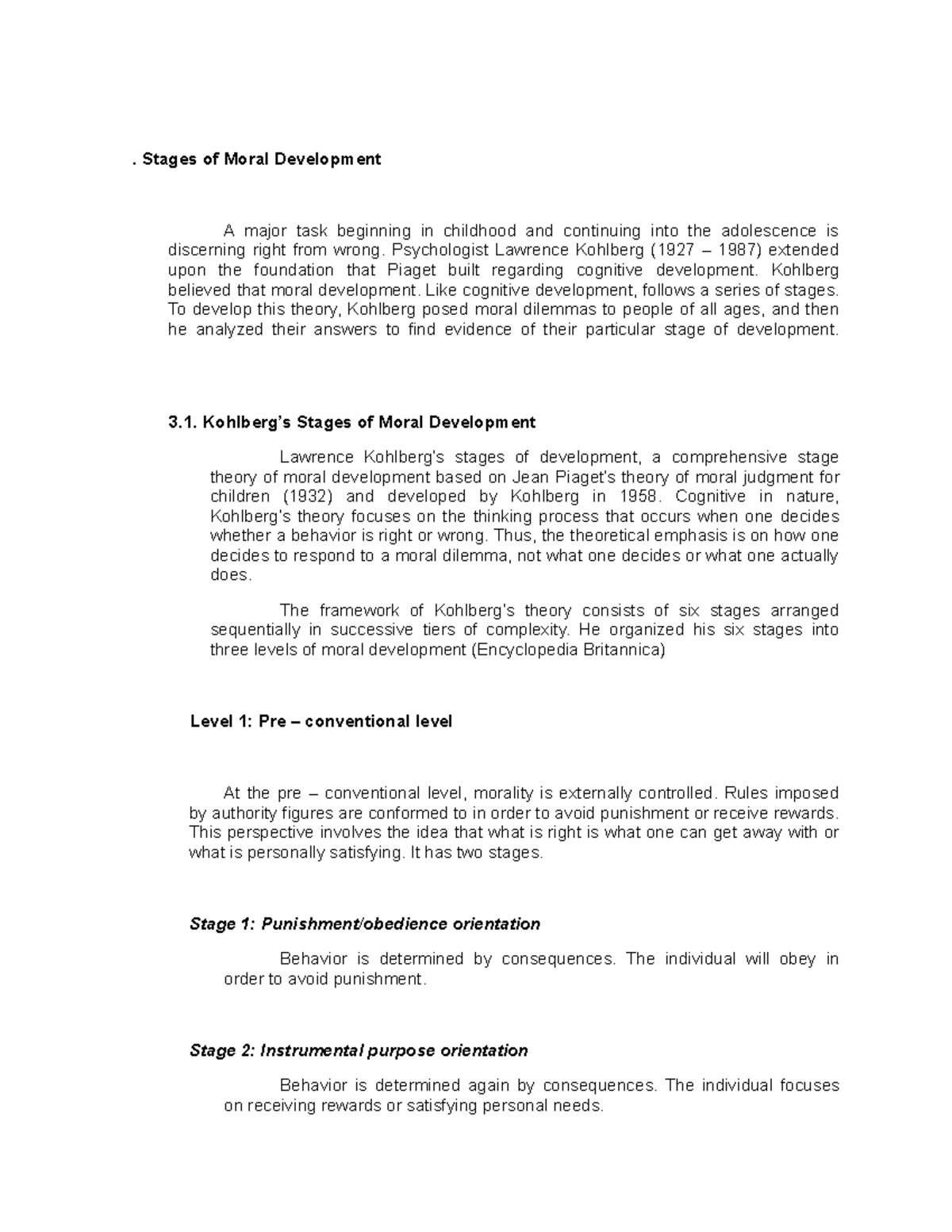 Ethics Summary 10 For Educational Purposes Stages Of Moral