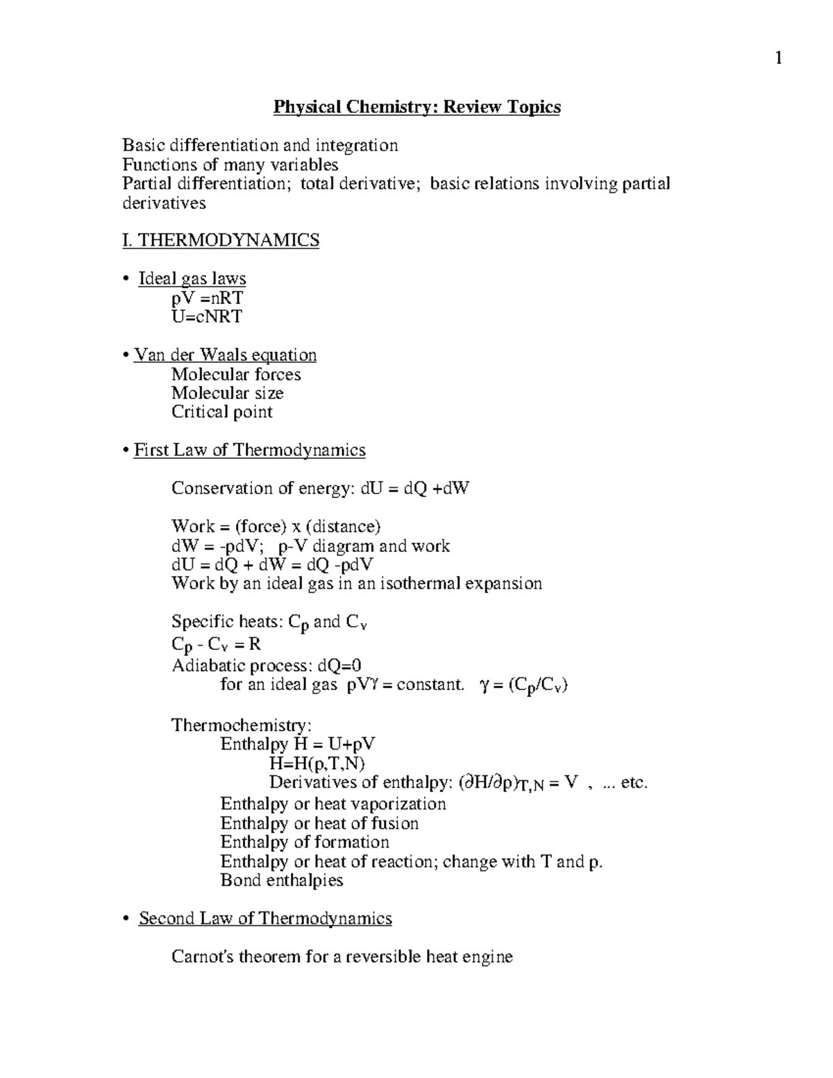 Pchem - Summary Organic Chemistry - Physical Chemistry: Review Topics ...