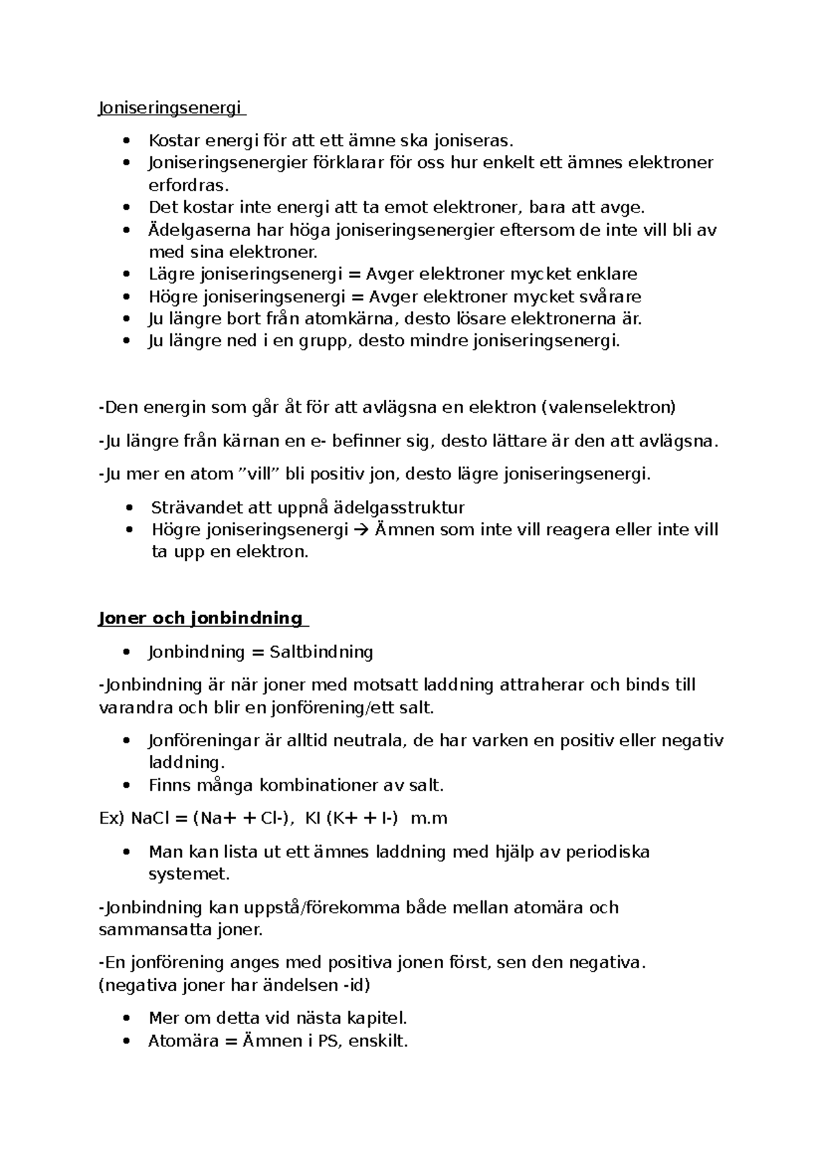 Kemi 1 - Joniseringsenergi, Joner och Jonbindning - Joniseringsenergi ...
