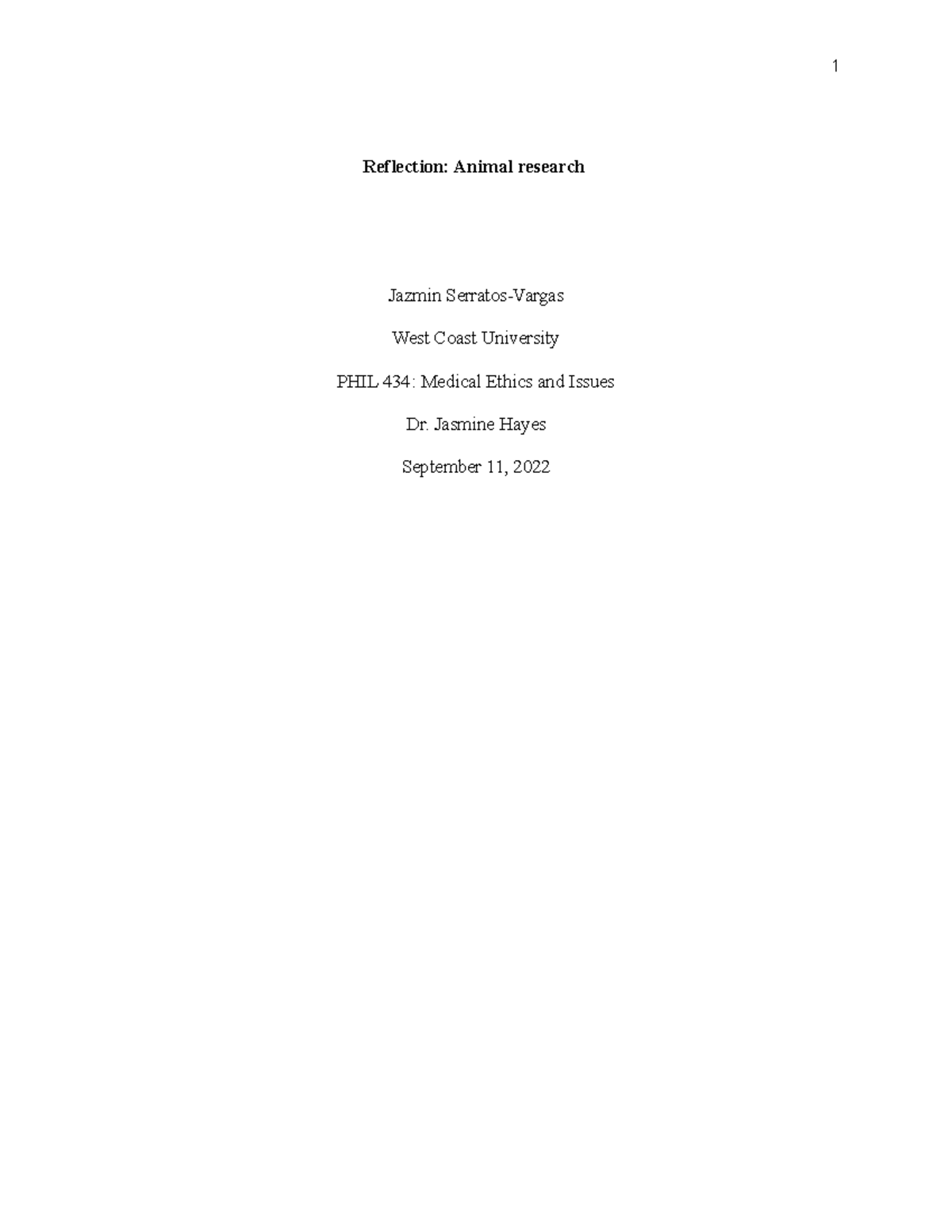 Reflection Animal Research - Reflection: Animal research Jazmin ...