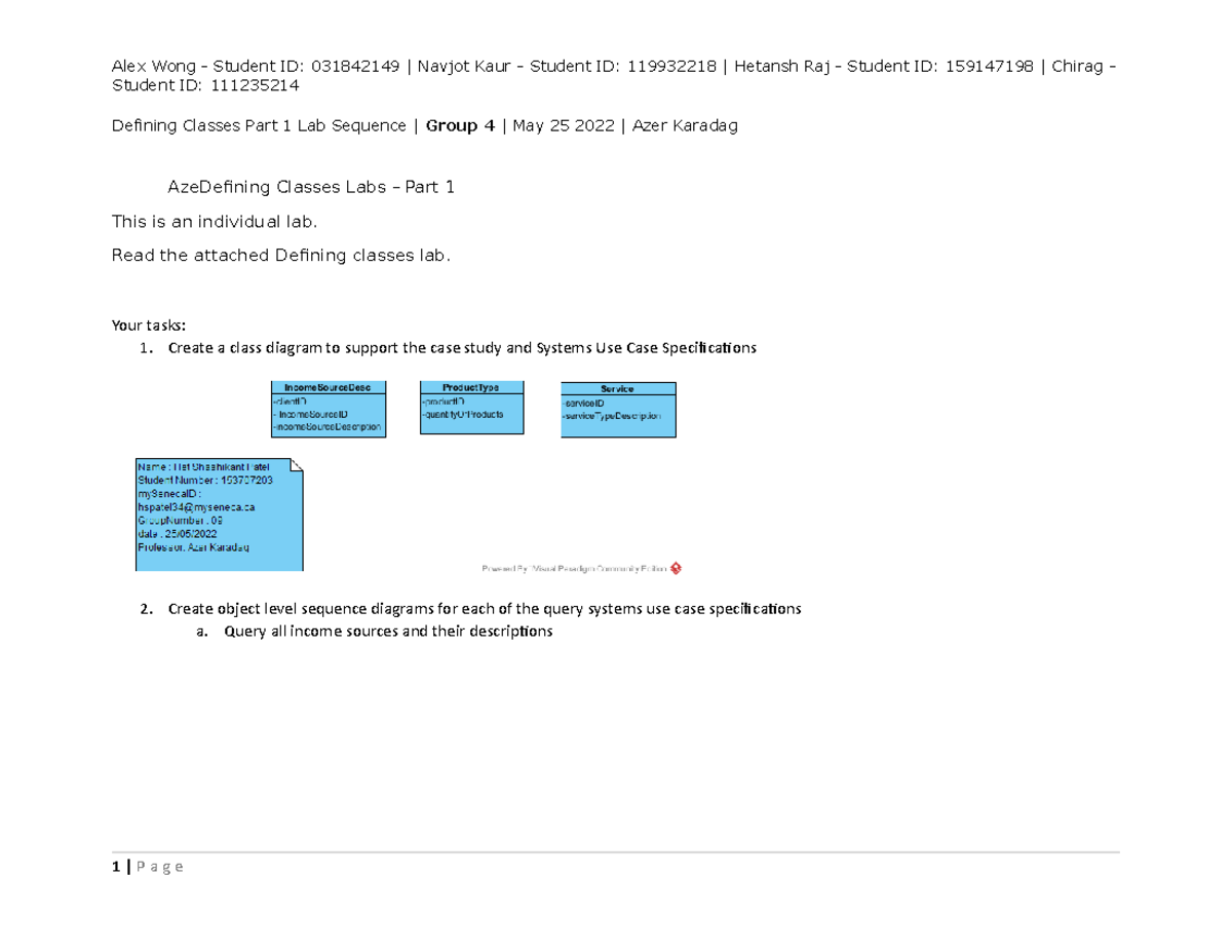 Defining Classes Part 1-Group 4-SYD366 NFF - Student ID: 111235214 ...